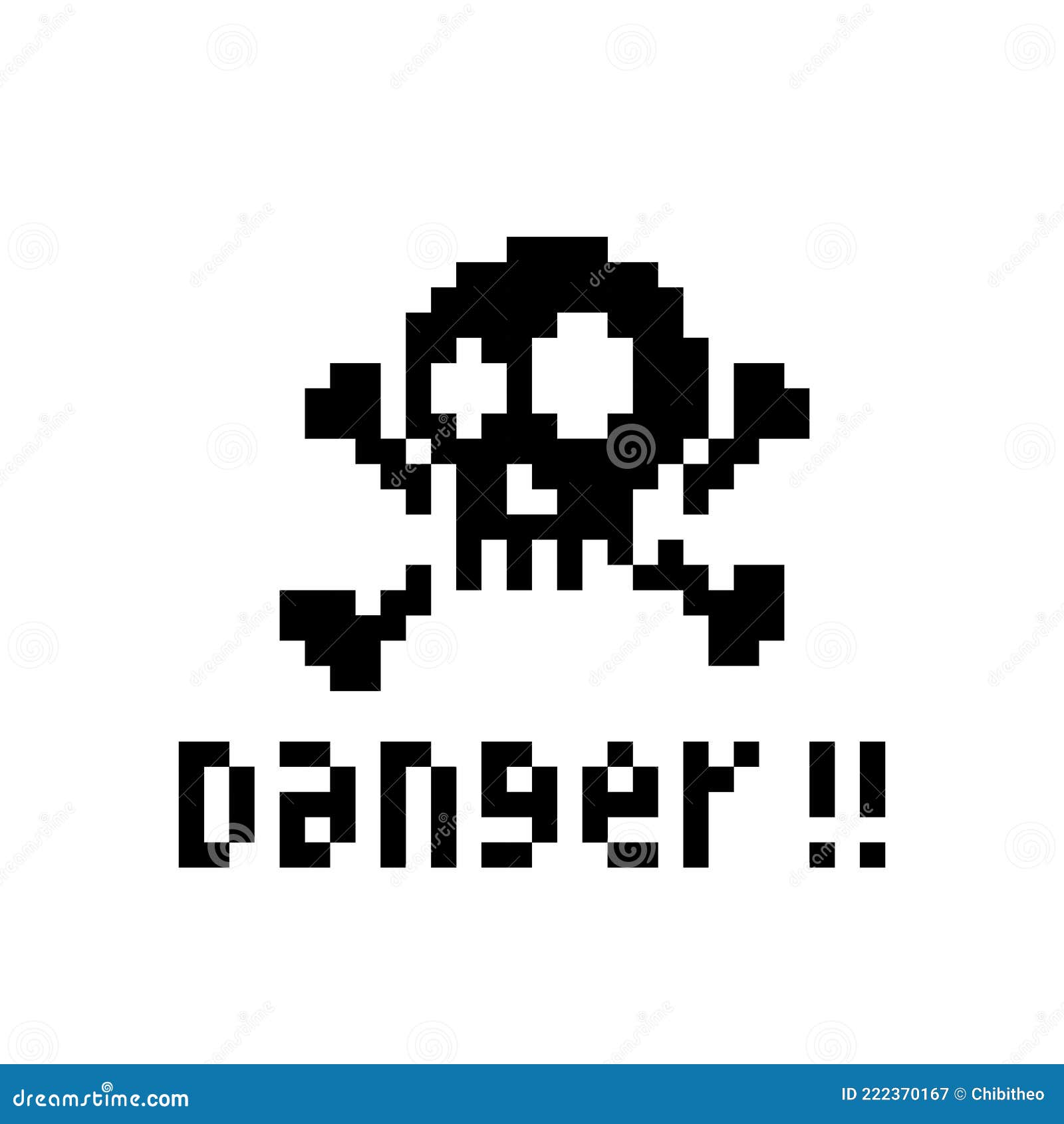 Pixel Skull with Danger Text Stock Vector - Illustration of abstract ...
