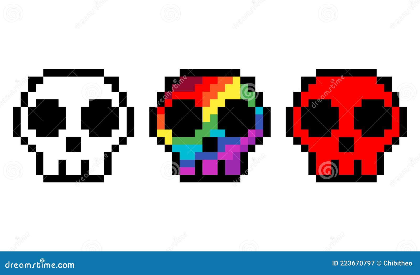 Pixel Skull Set Image 8 Bit Stock Vector - Illustration of flat ...