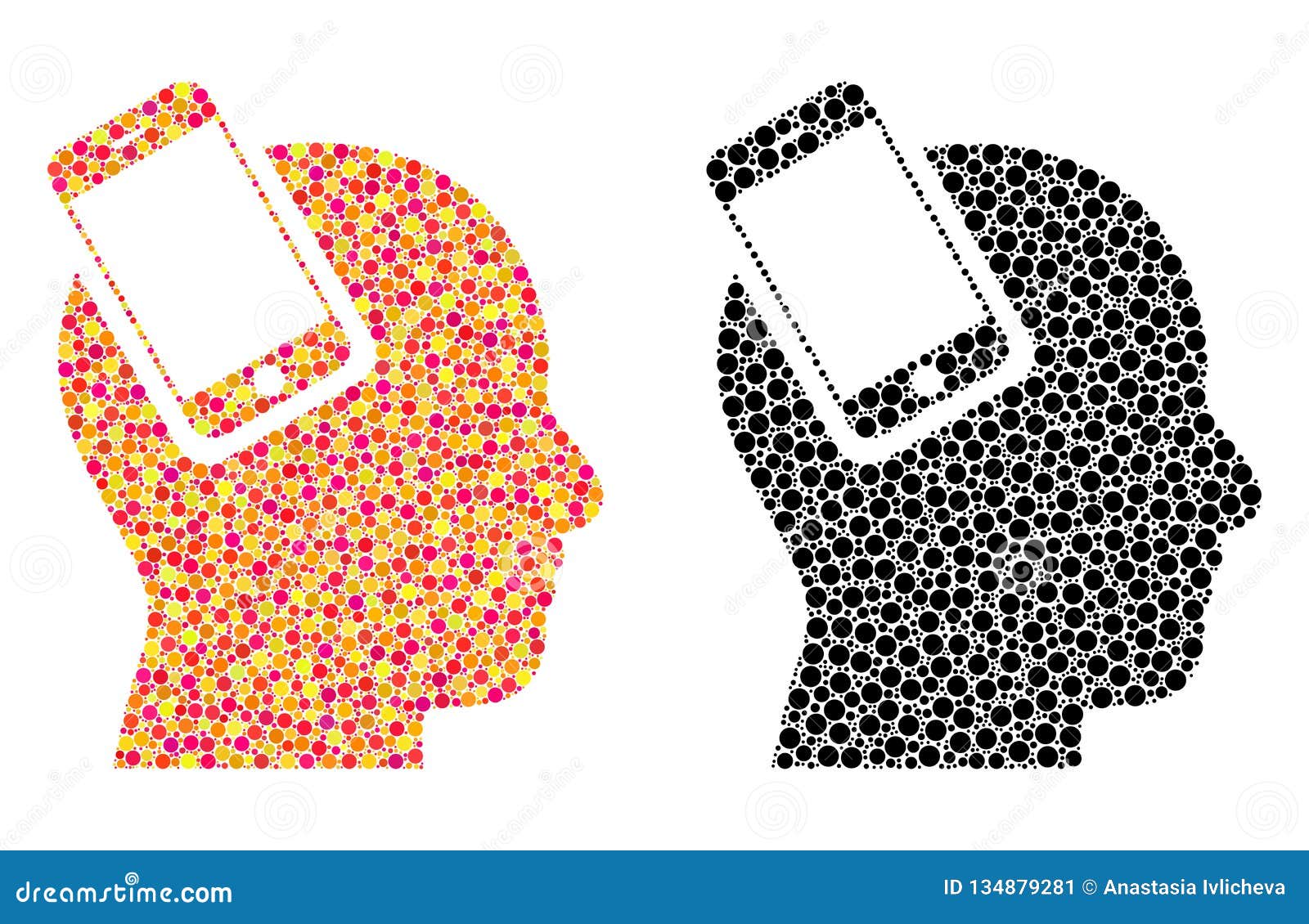 Pixel Smartphone Head Integration Mosaic Icons Stock Vector ...