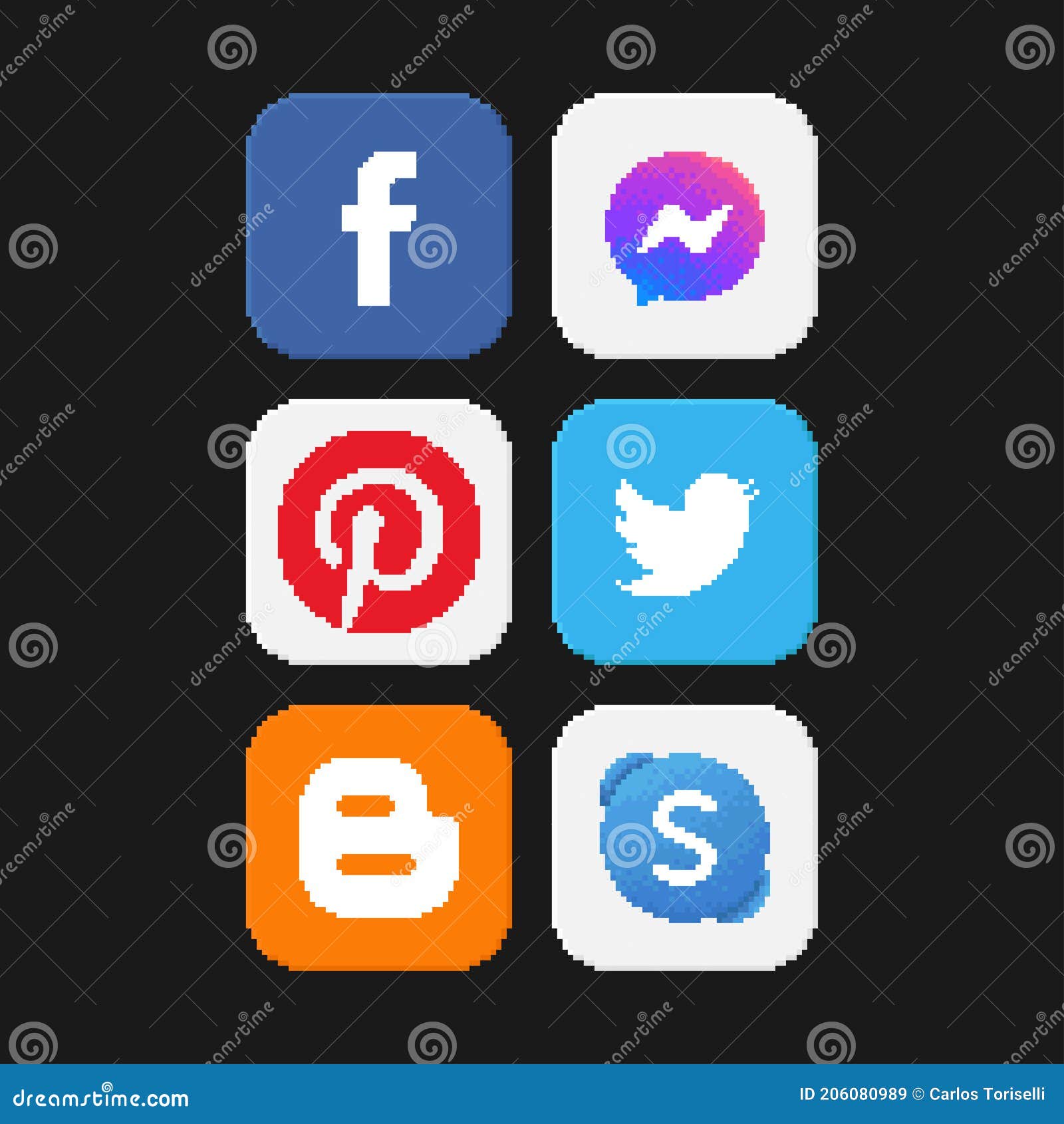 Pixel Social Media Icon Set 1 Cartoon Vector | CartoonDealer.com #206060757