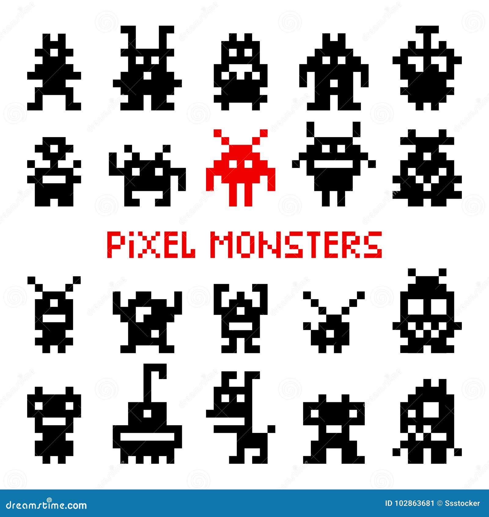 Pixel space monsters editorial photo. Illustration of childhood - 102863681