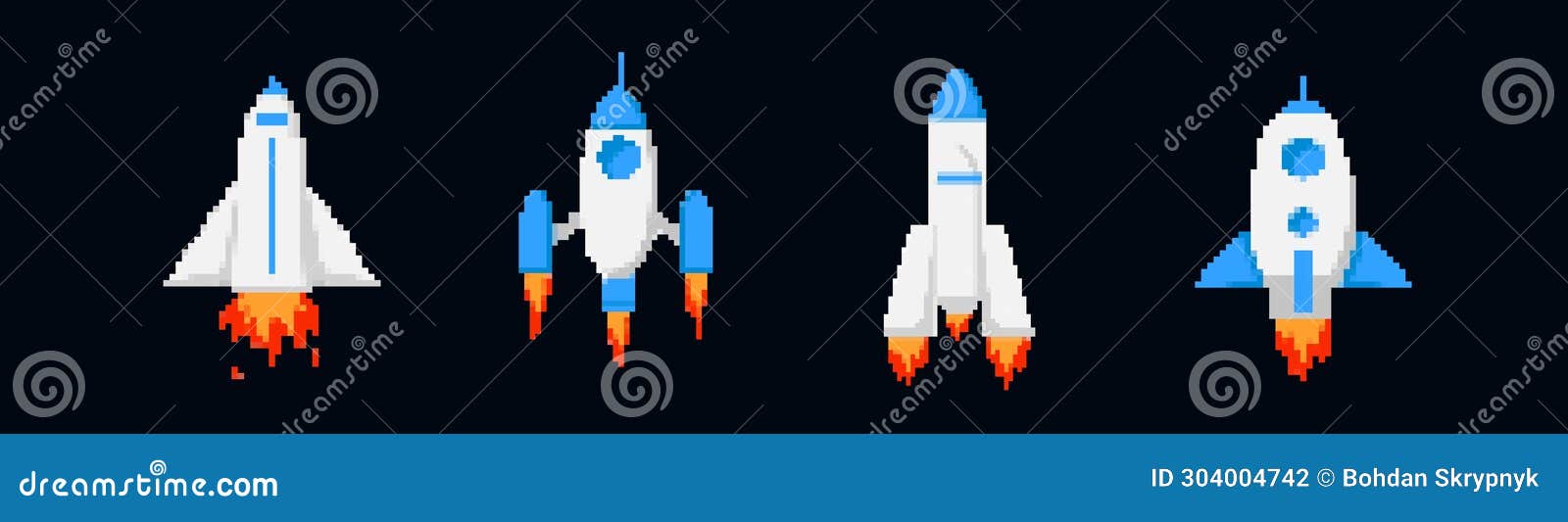 Pixel Spaceships Seamless Pattern. Space Rockets In 8-bit Retro Graphic ...