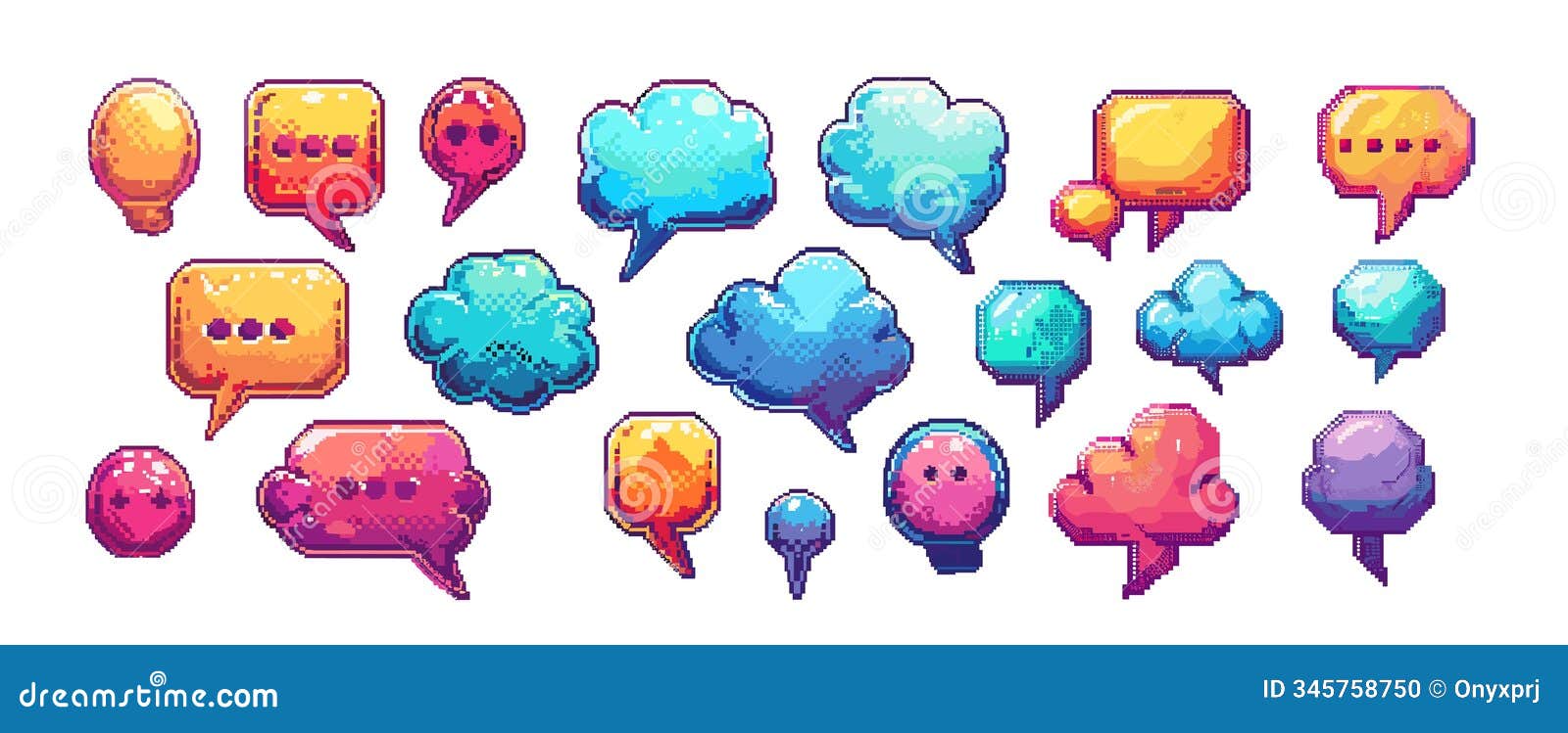 Pixel Speech Bubbles Vector Set. Cloud Chat Messages Dialogue Balloon 8 ...