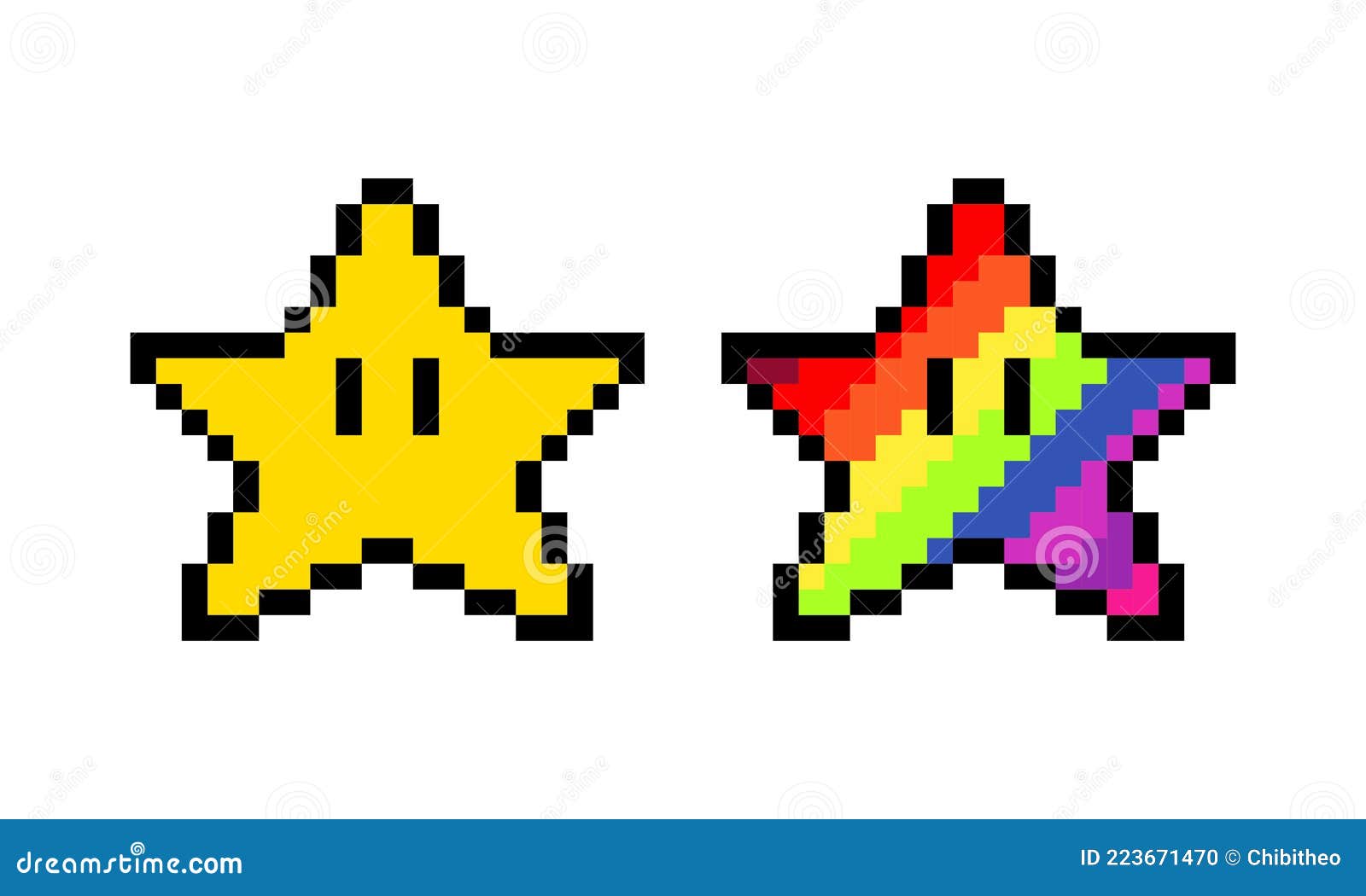 Pixel star set image 8 bit stock vector. Illustration of 8bit - 223671470