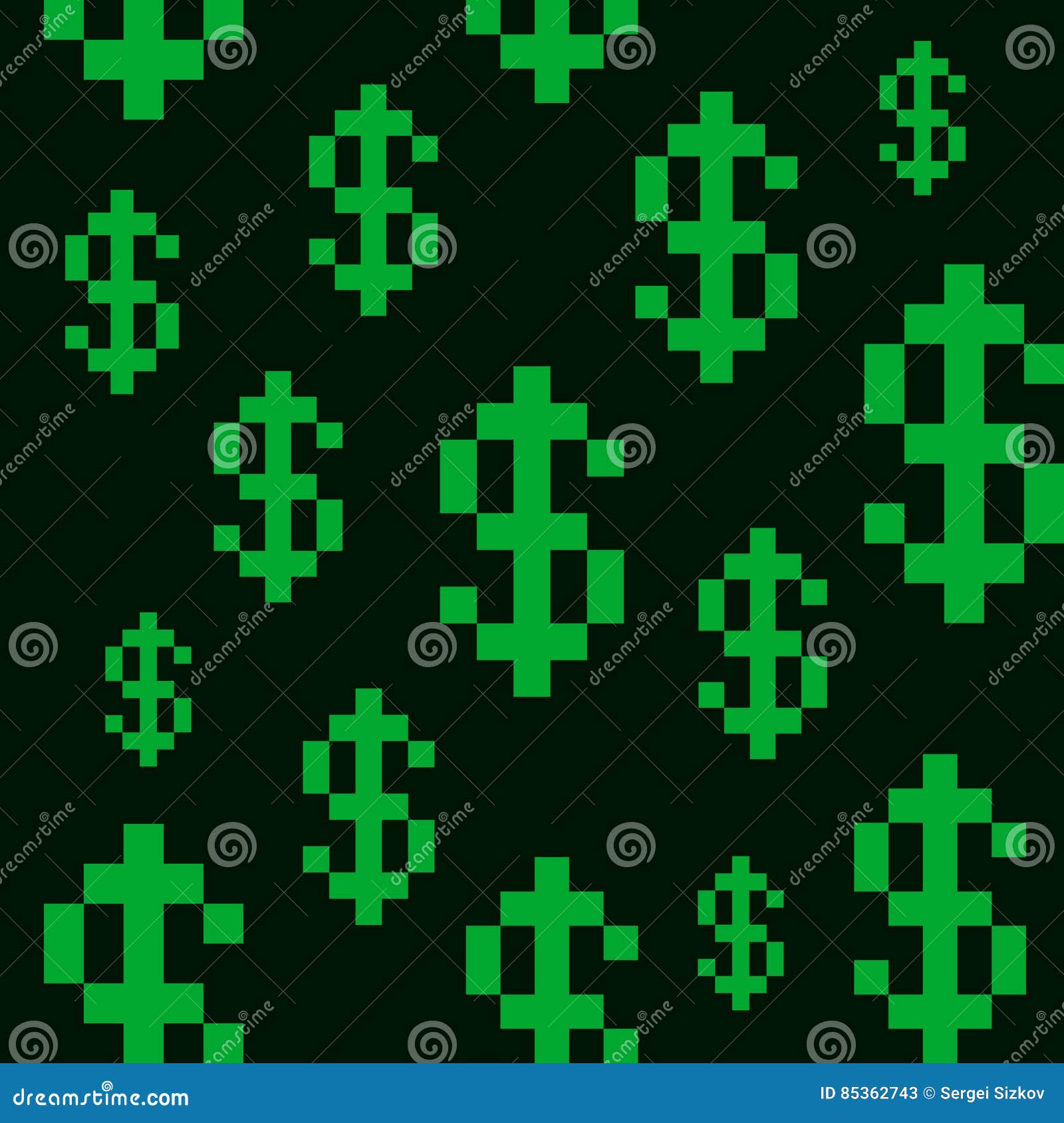 Pixel Style Dollar Seamless Pattern Background. Vector Stock Vector - Illustration of money ...