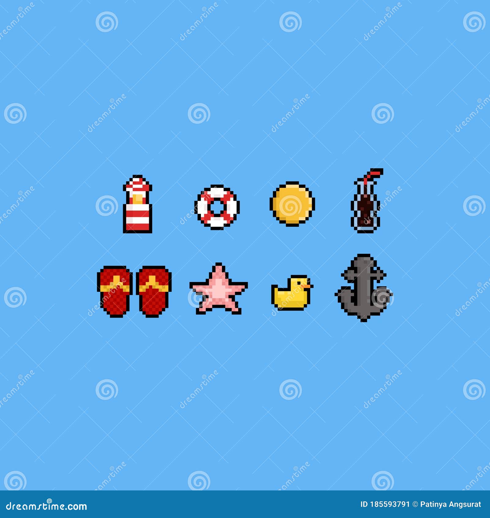 Pixel Art Summer Icon Set.8bit. Vector Illustration | CartoonDealer.com ...