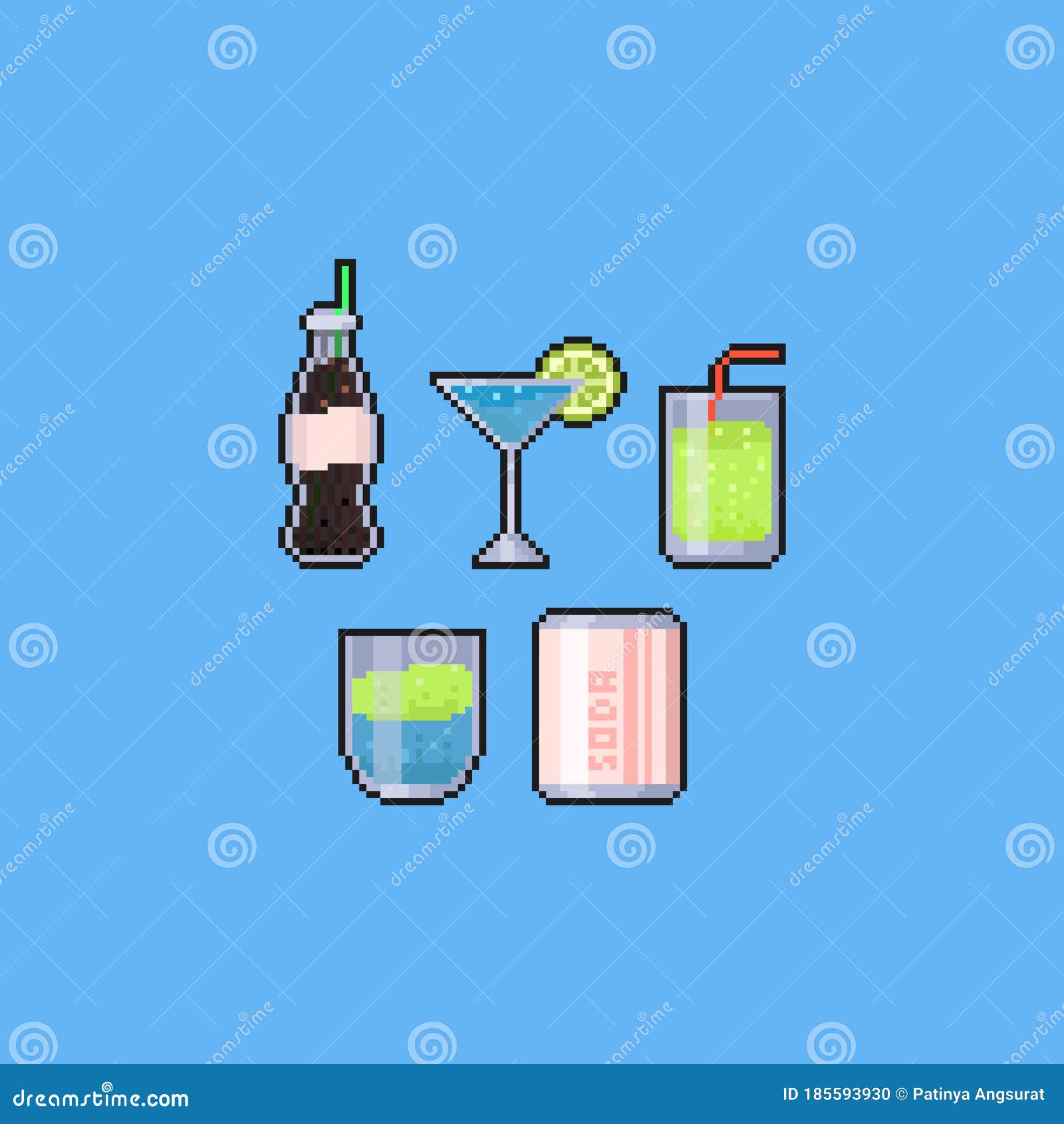 Pixel Summer Drink Icon Set.8bit. Stock Vector - Illustration of poster ...