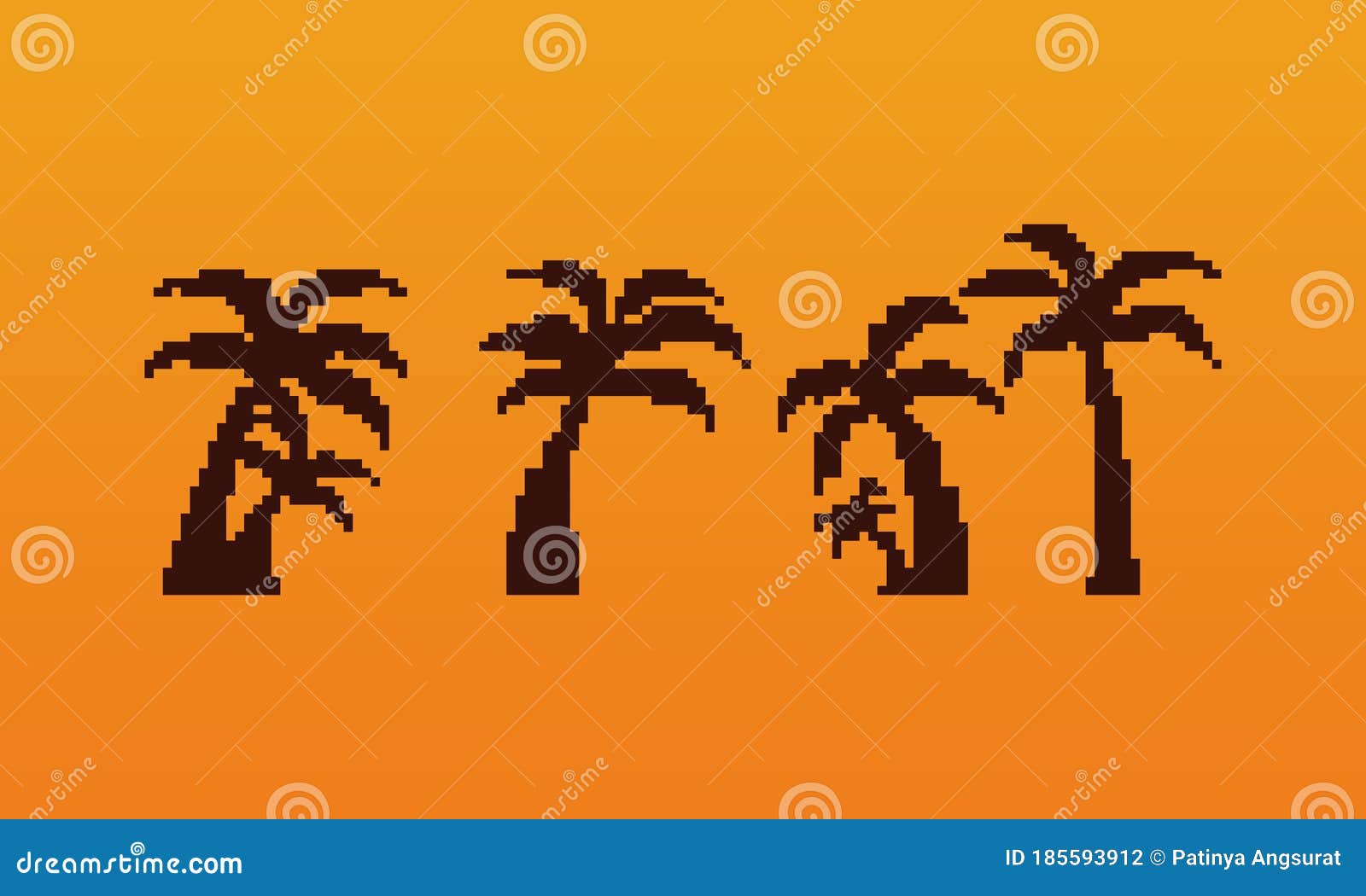 Pixel Summer Sunset Beach Coconut Tree Set.8bit. Stock Vector ...