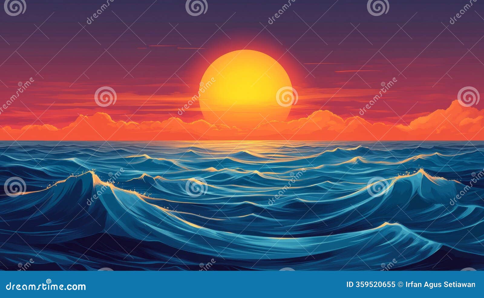 Pixel Sunset Over Ocean Waves Stock Illustration - Illustration of ...