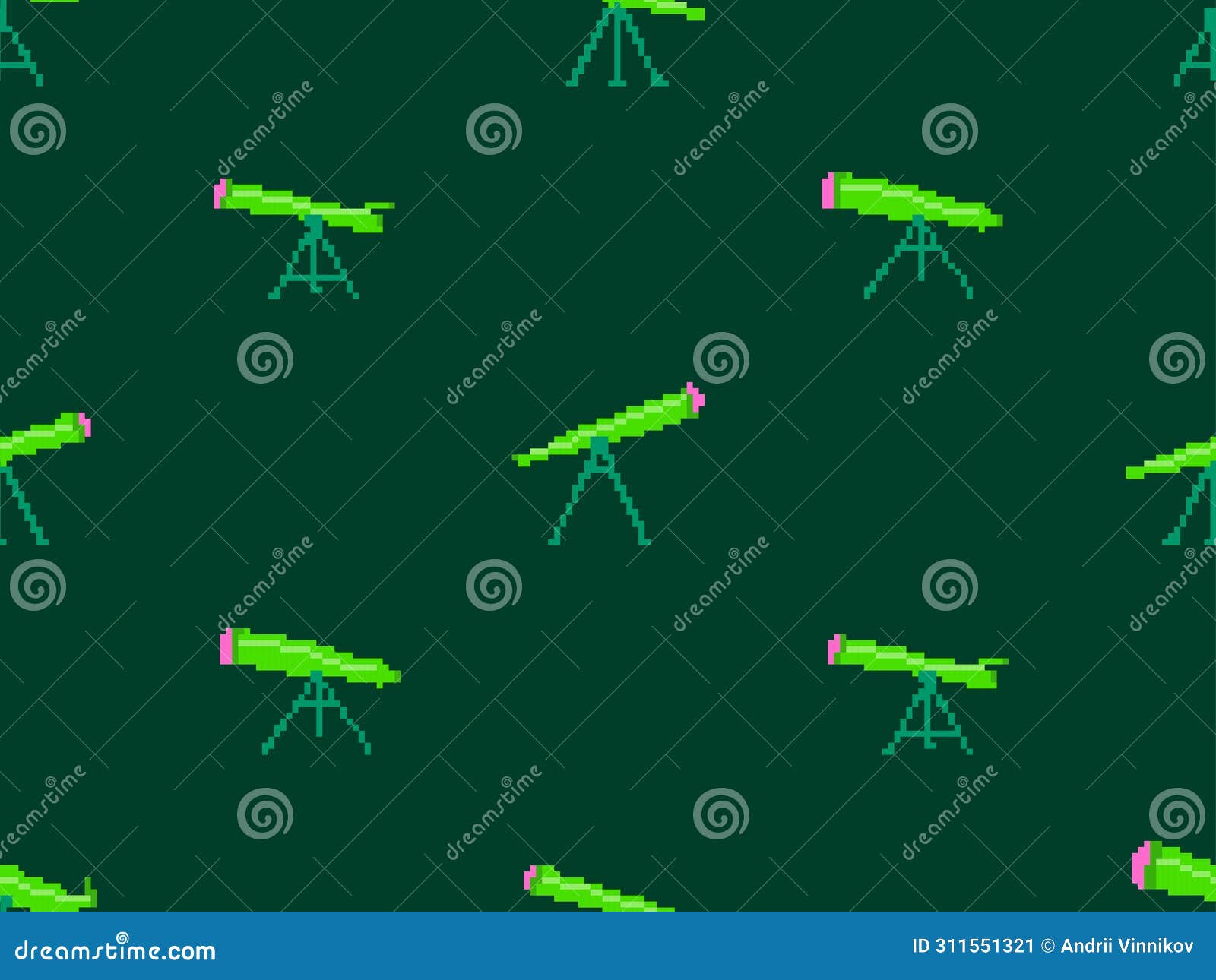 Pixel Telescope Seamless Pattern. Telescope on a Tripod in Pixel Art ...