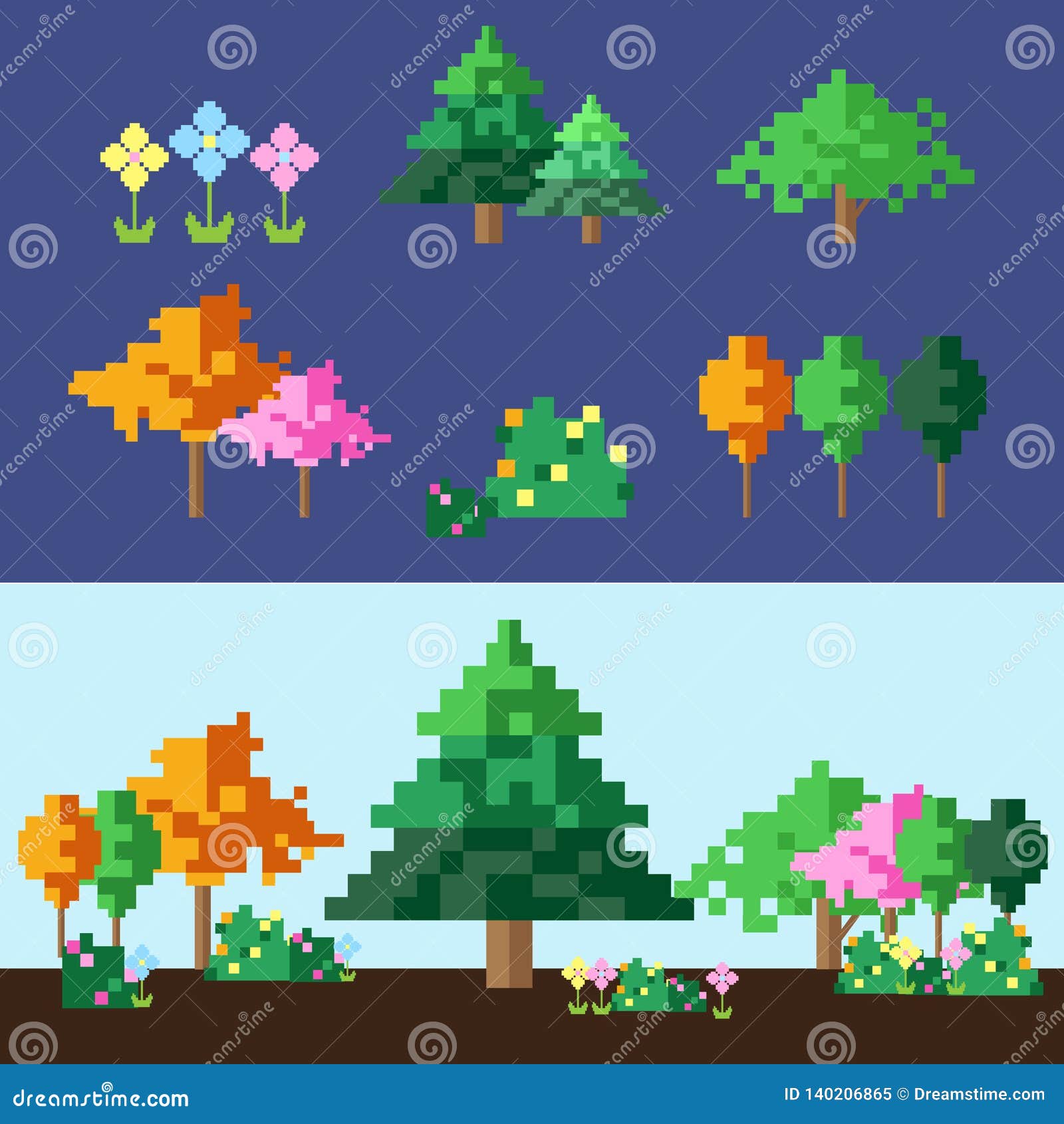 Pixel Art Tree Vector Illustration | CartoonDealer.com #48026634