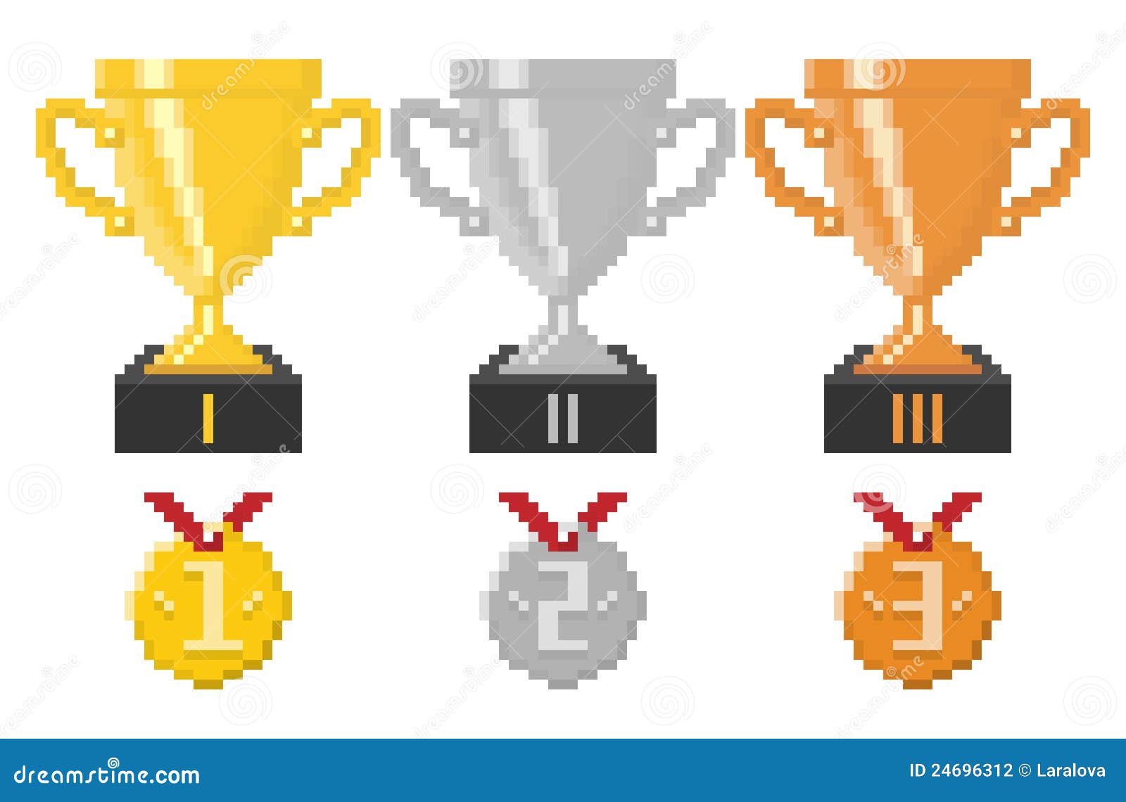 Pixel Trophy Cups And Medals Vector Illustration | CartoonDealer.com ...