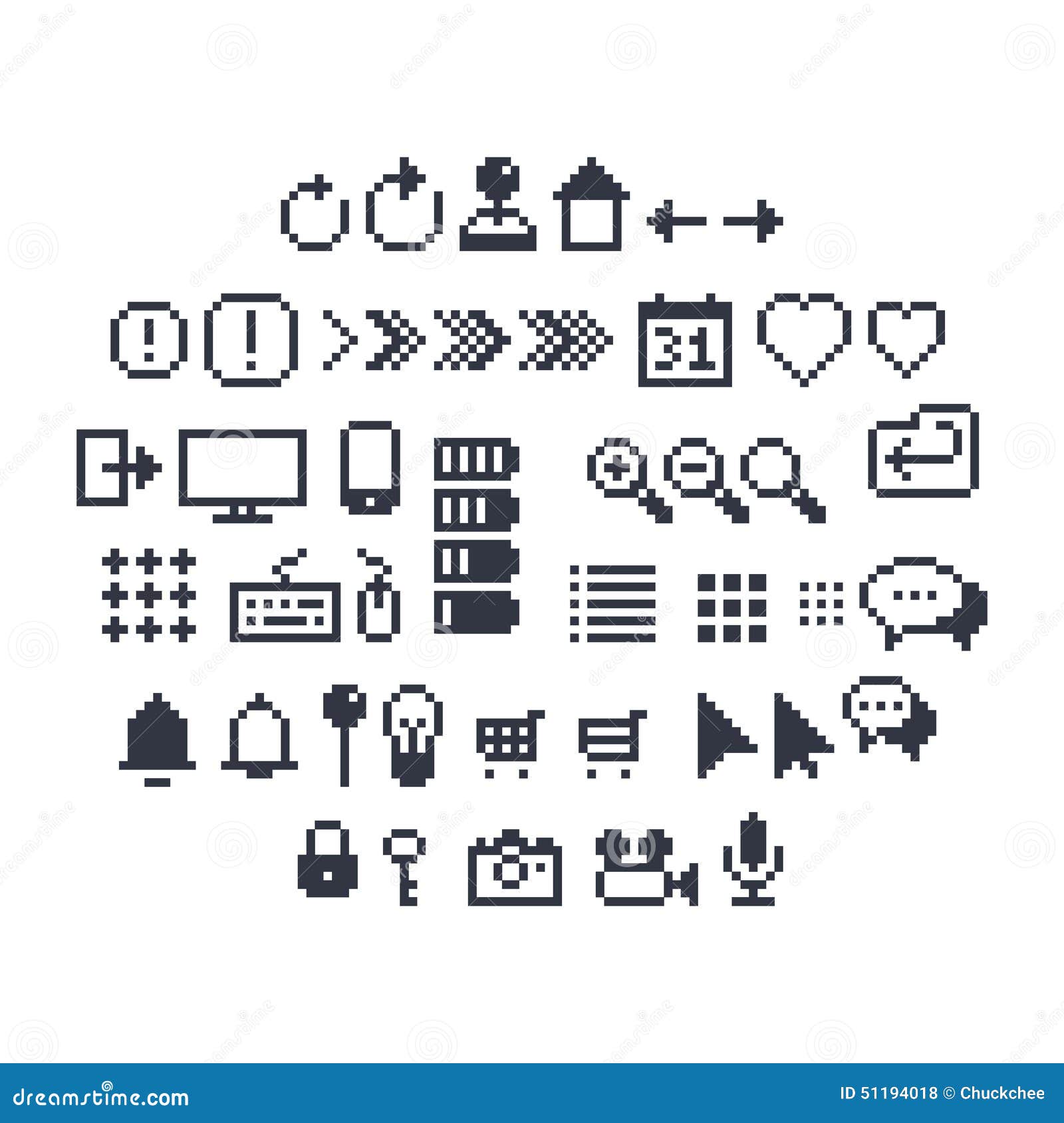 Pixel UI Icons stock vector. Illustration of computer - 51194018