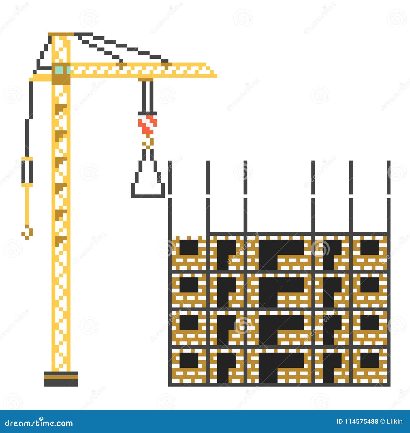 Pixel Vector Construction Crane and House Stock Vector - Illustration ...