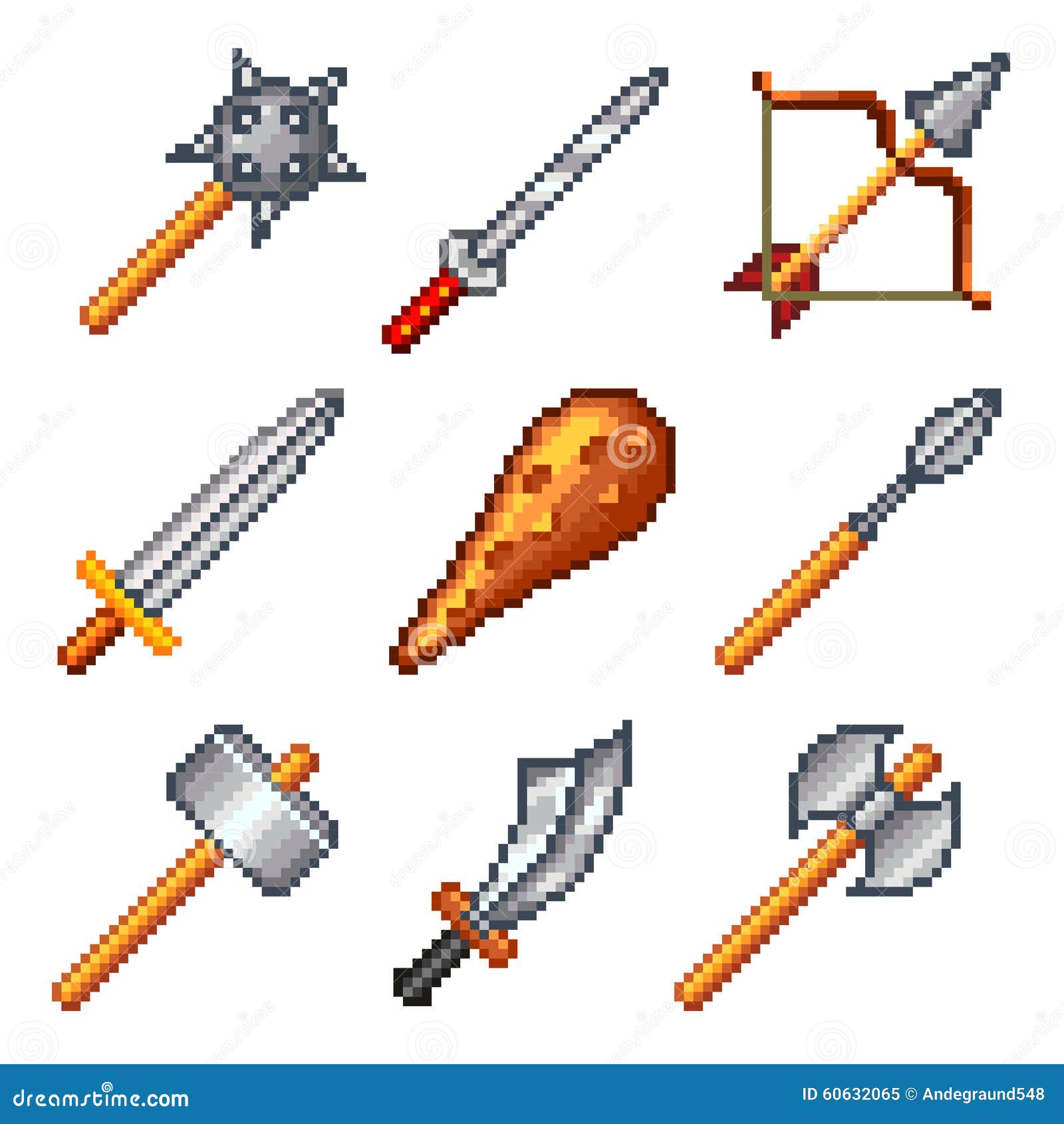 Pixel Weapons for Games Icons Vector Set Stock Vector - Illustration of ...