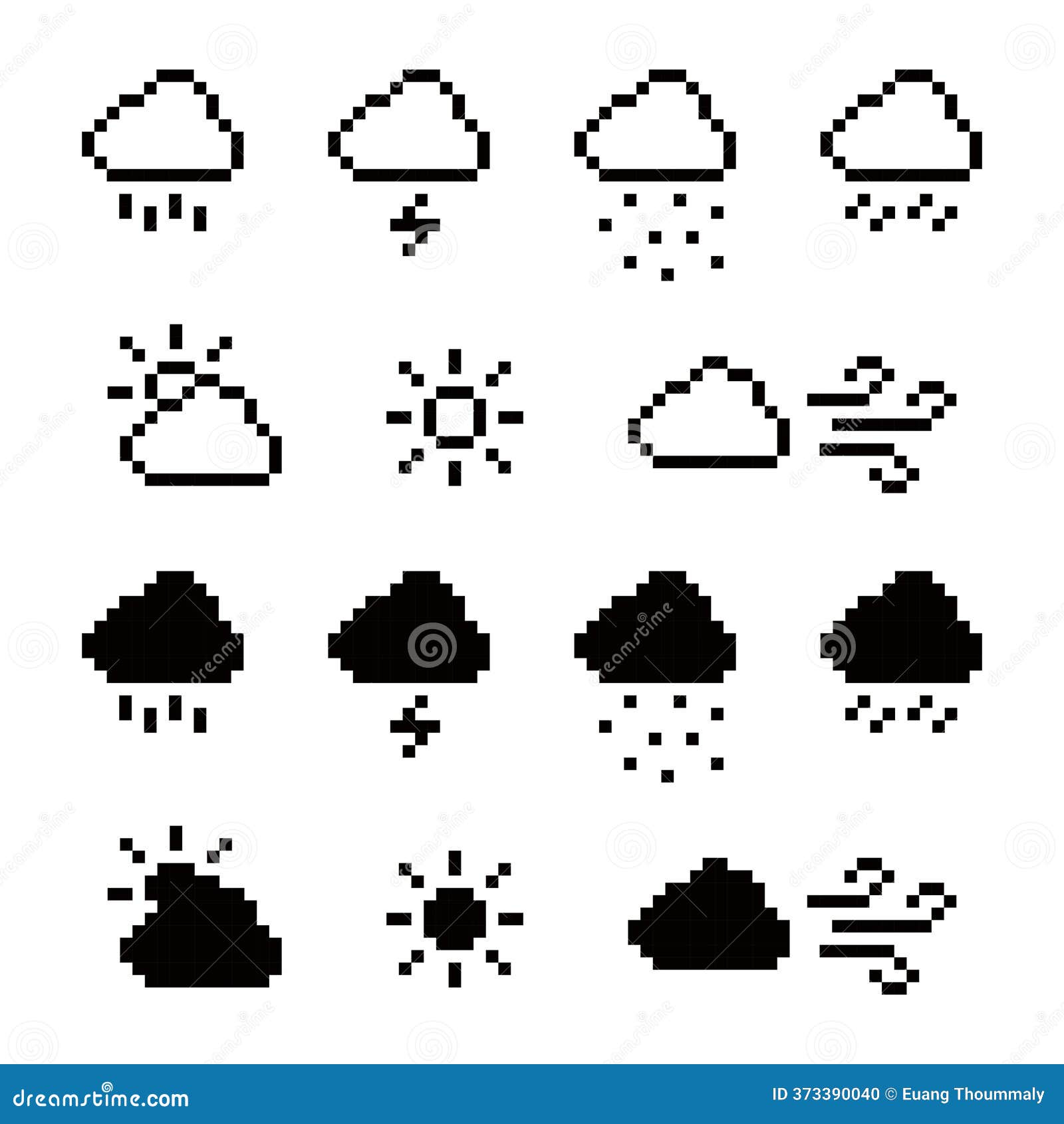 8 Bit Pixel, UI Weather Symbol Icon. Water Icons, Cloudy, Rain, Bright ...