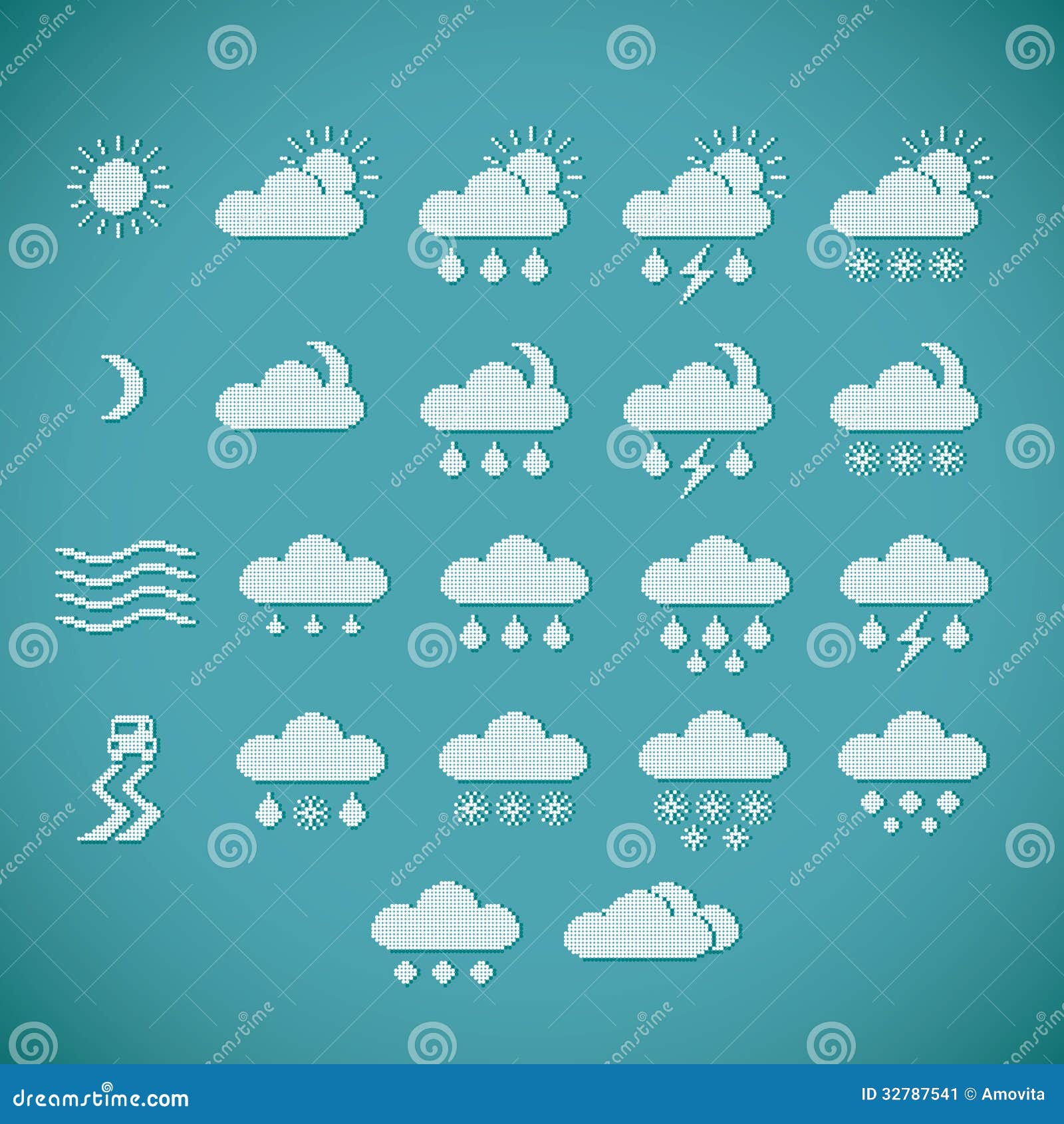 8 Bit Pixel, UI Weather Symbol Icon. Water Icons, Cloudy, Rain, Bright ...