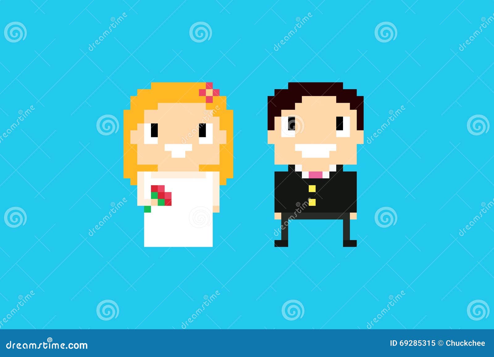 Pixel Art Wedding Couple Characters Vector Illustration | CartoonDealer ...