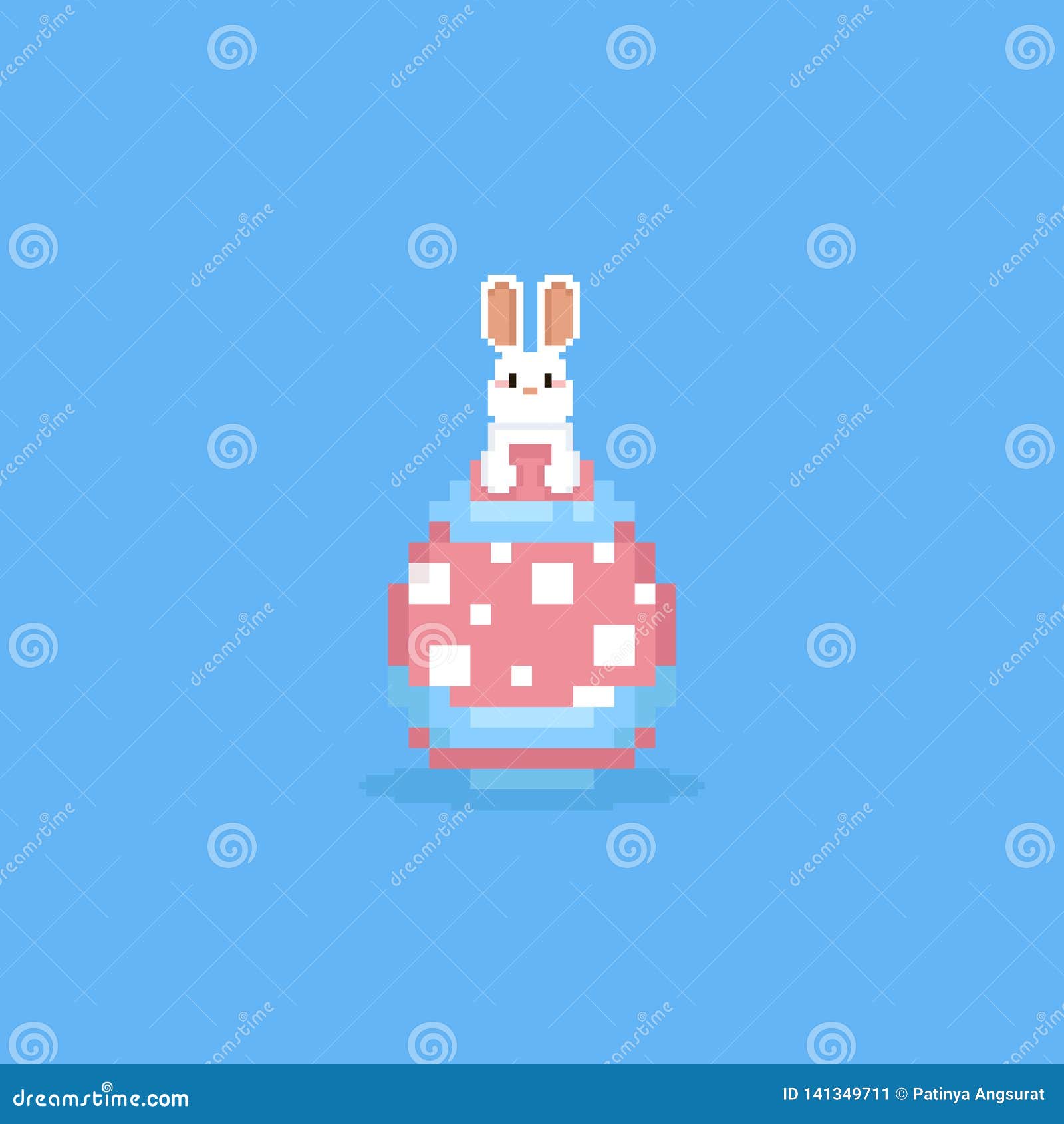 Pixel White Rabbit on Easter Egg.Easter Day.8bit. Stock Vector ...