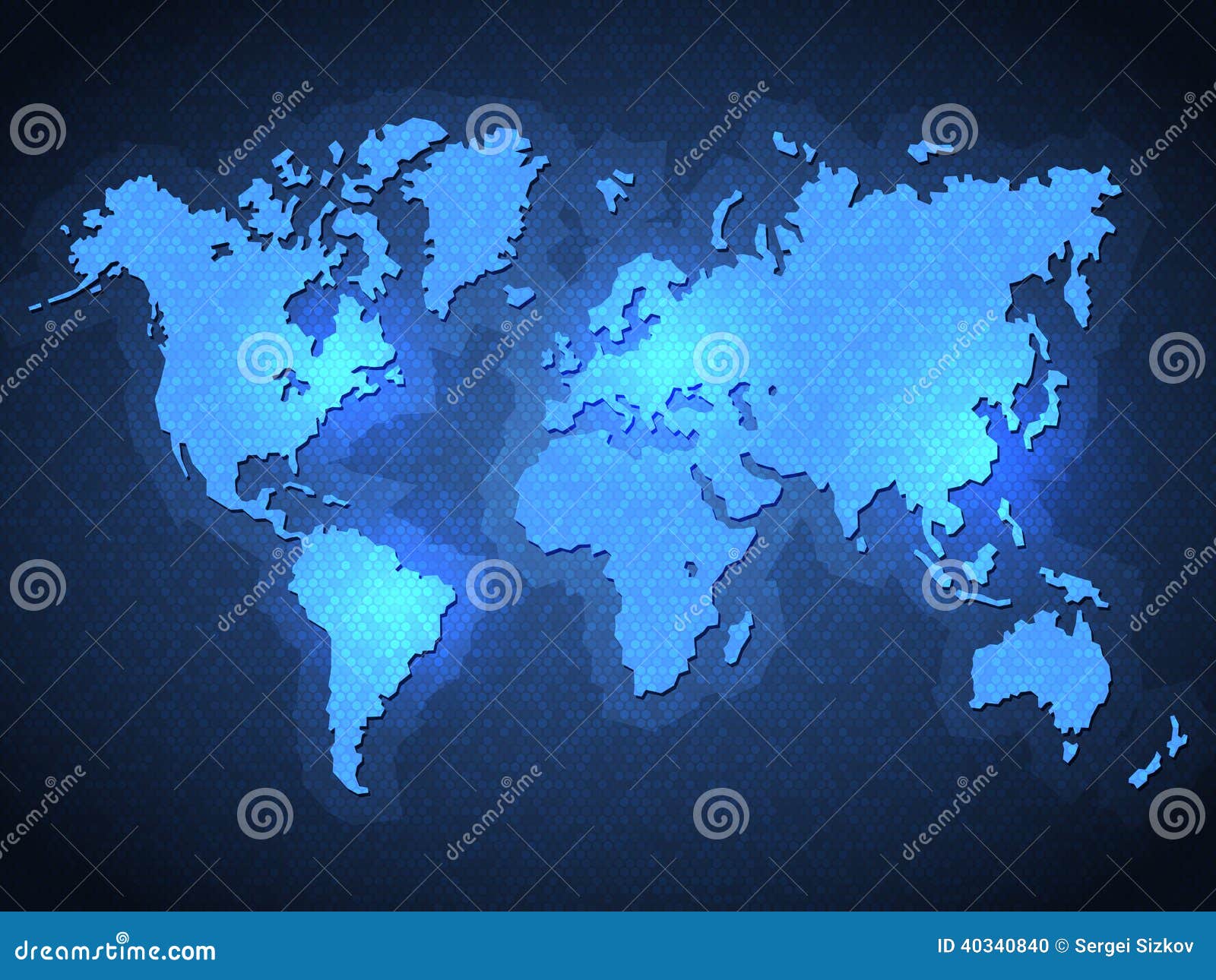 Pixel World Map with Spot Lights Stock Vector - Illustration of blue ...