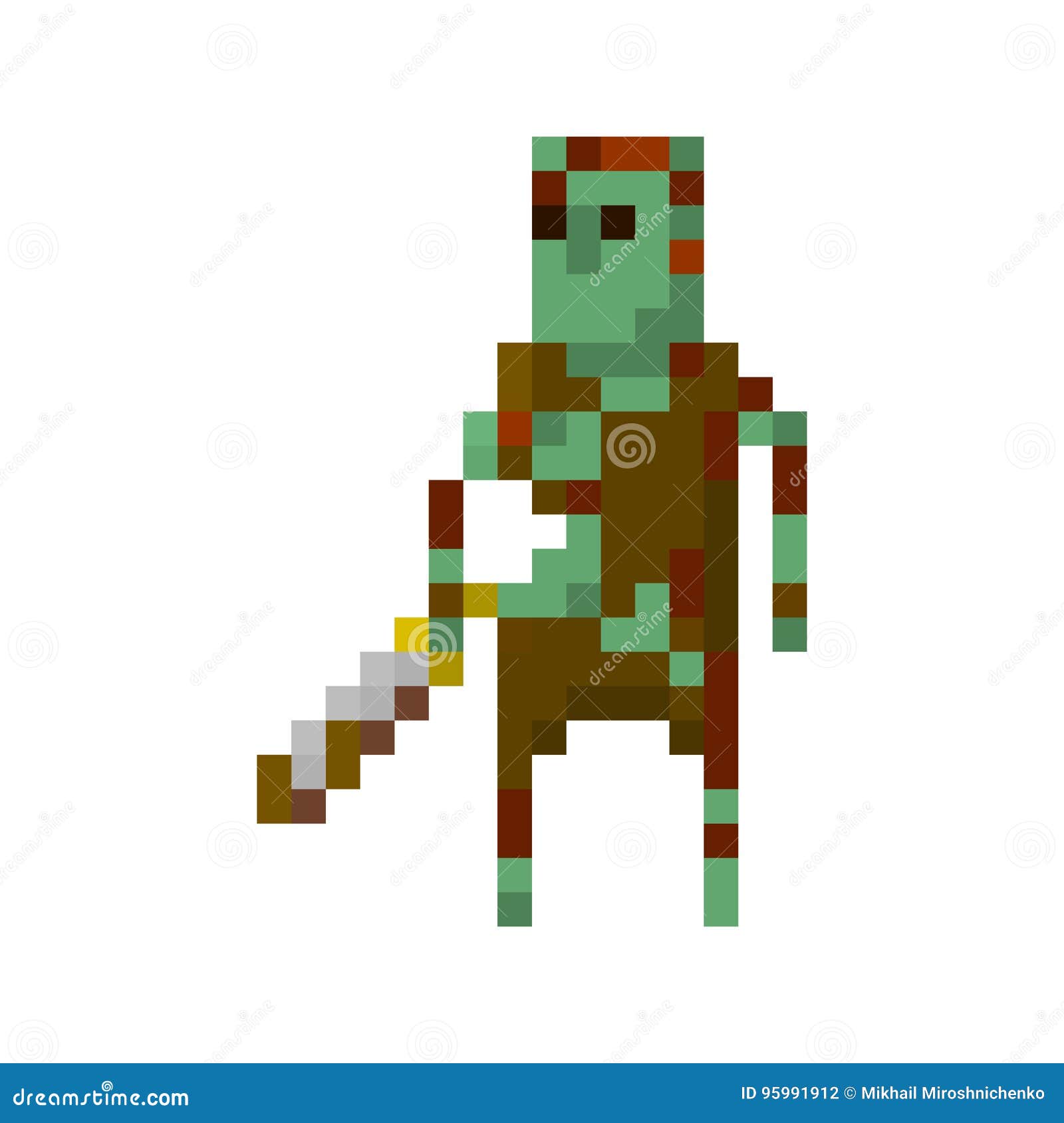 Pixel zombie with weapons stock vector. Illustration of creature - 95991912