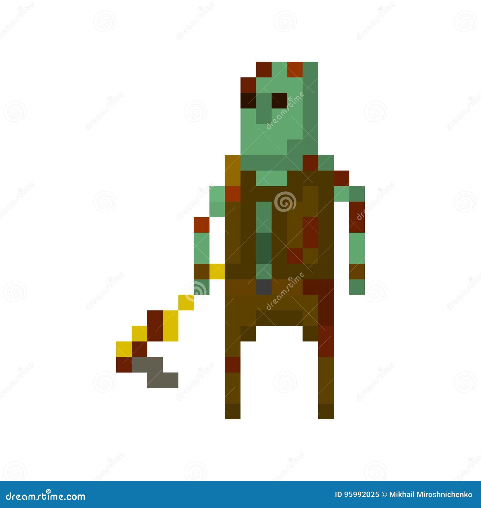 Pixel zombie with weapons stock vector. Illustration of fear - 95992025