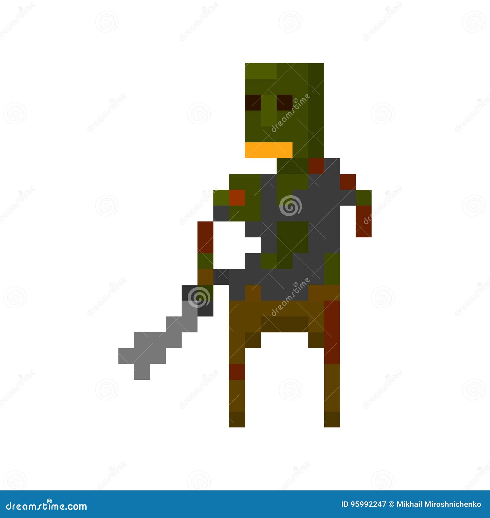 Pixel zombie with weapons stock illustration. Illustration of pixel ...