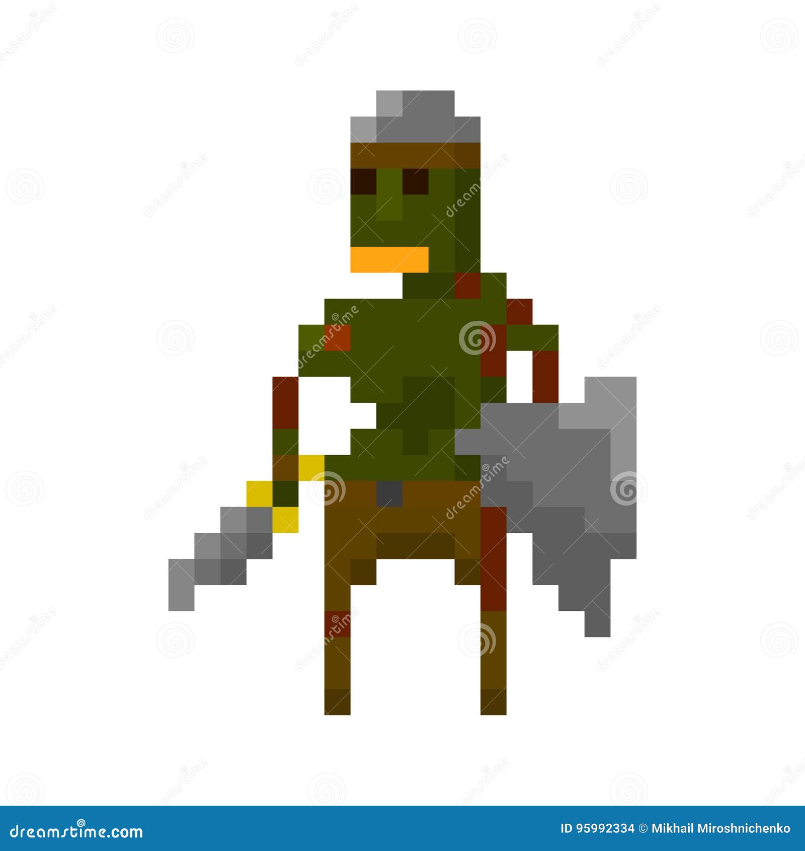 Pixel zombie with weapons stock illustration. Illustration of male ...