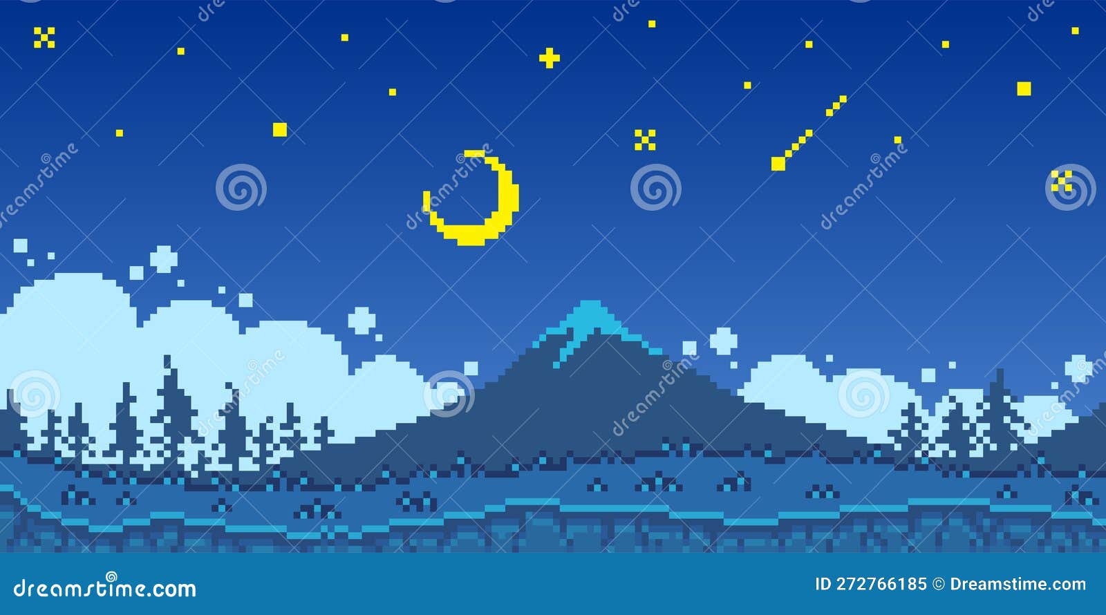 8bit Pixel Art Illustration of Night Over Mountain Snowy Peak Stock ...