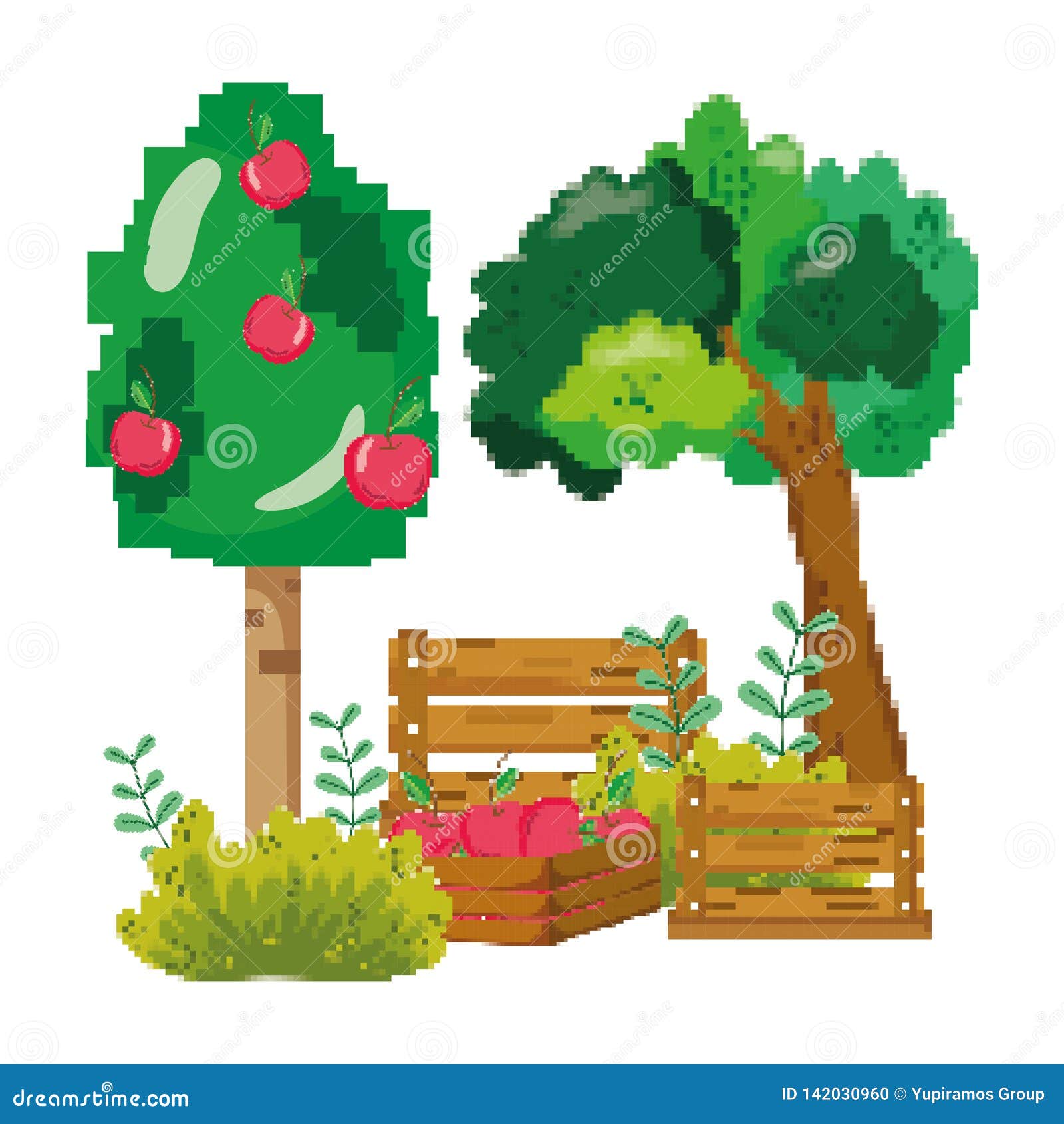 Pixelated Apple Tree Farm Cultivation Stock Vector - Illustration of ...