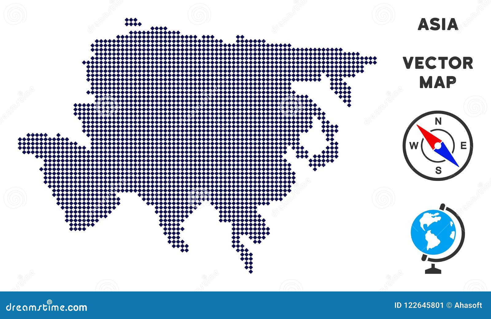 Pixelated Asia Map stock vector. Illustration of continent - 122645801