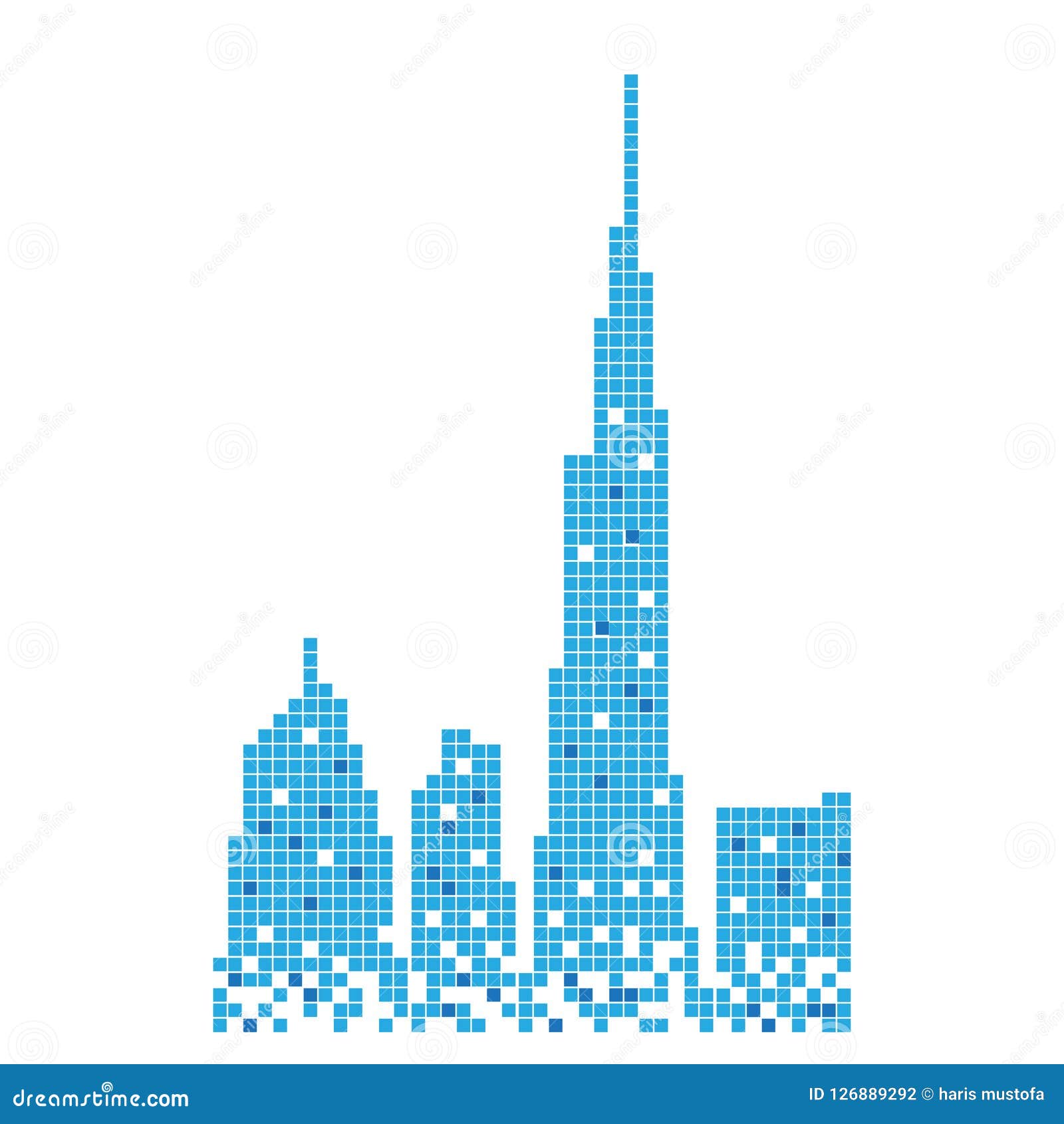 Pixelated Blue Building Of Petronas Twin Tower Illustration Cartoon ...