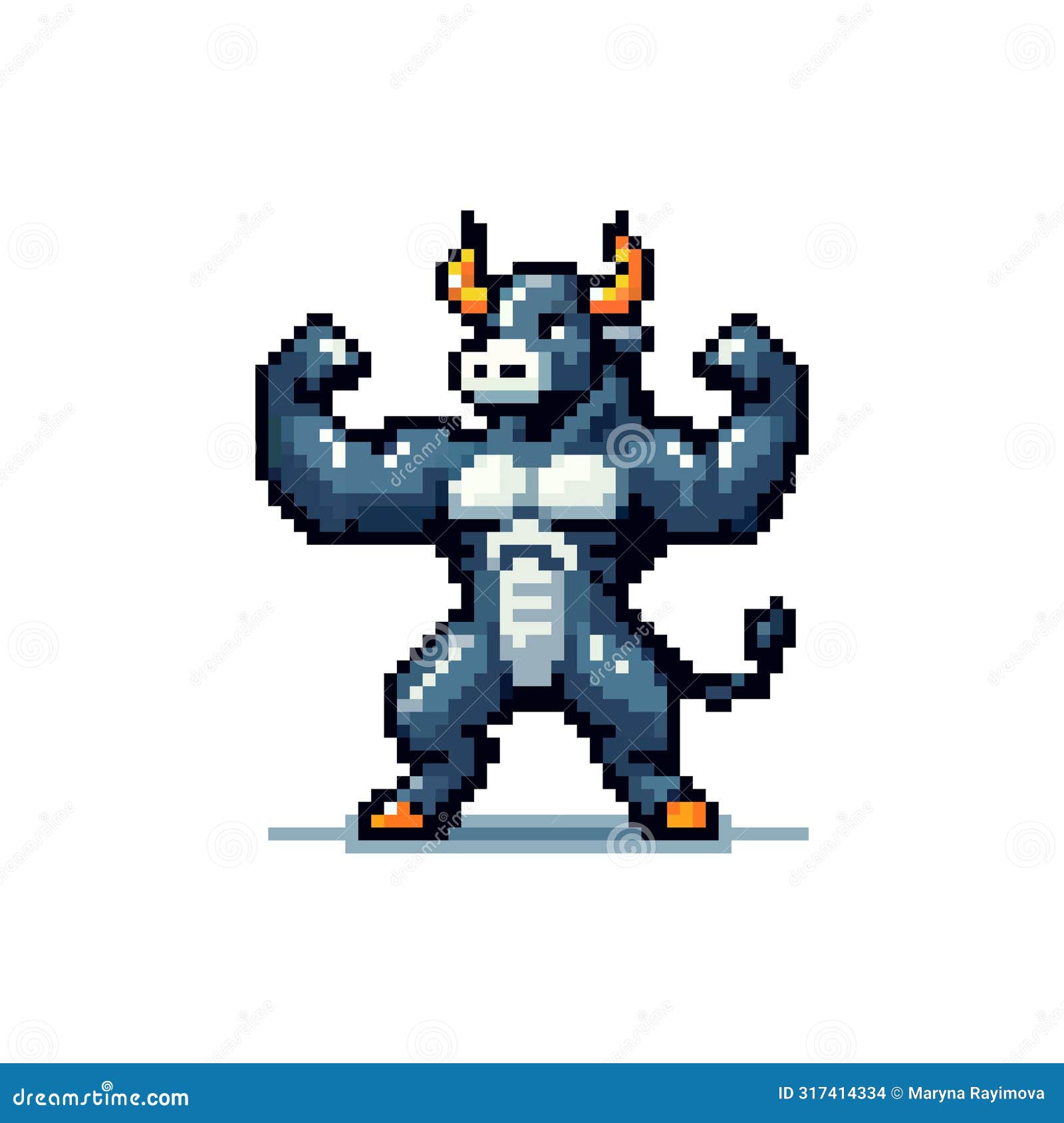 A Pixelated Bull with Strong, Inflated Arms, Symbolizing the Strength ...