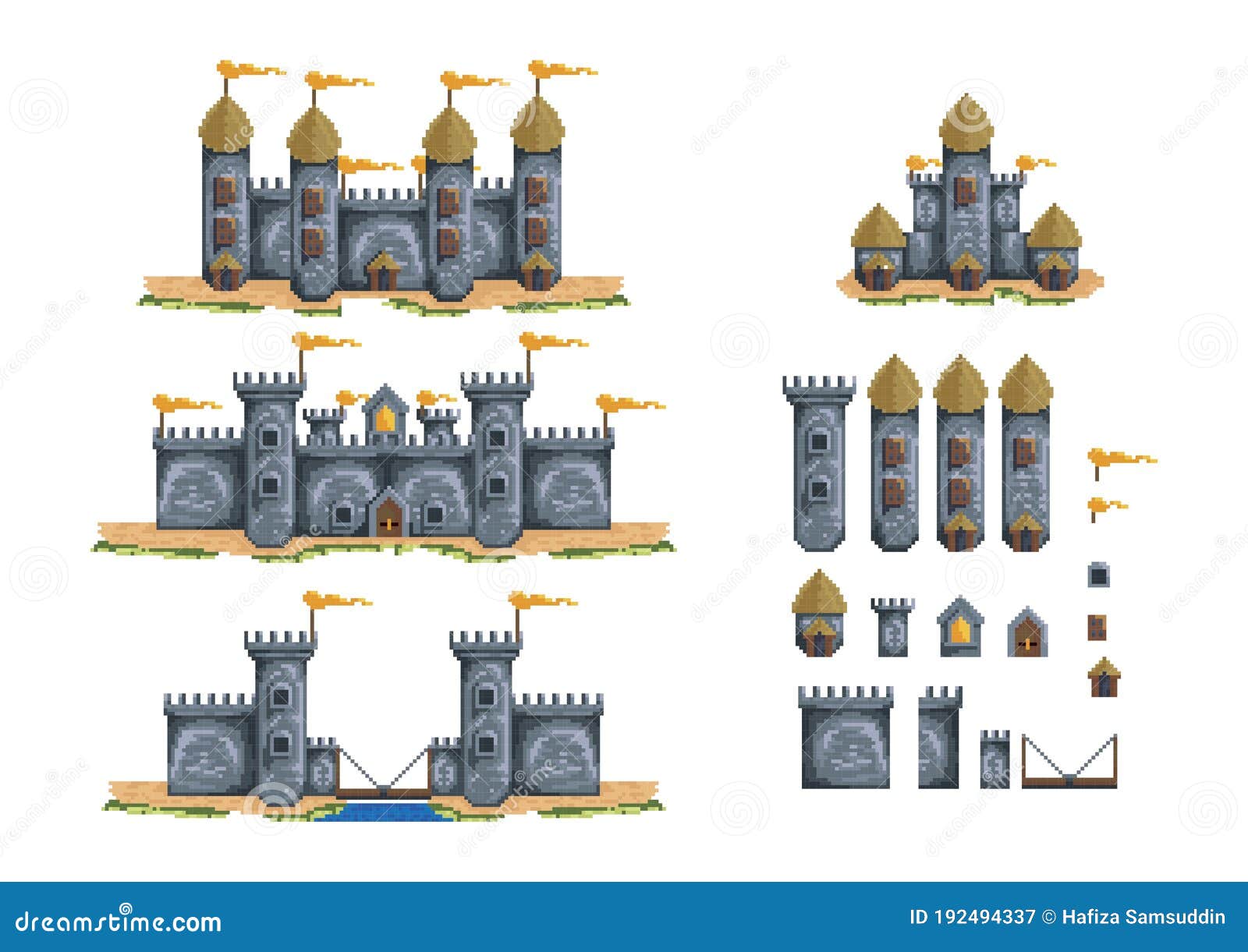 Pixelated Castle Structures Set. Vector Illustration Decorative Design ...
