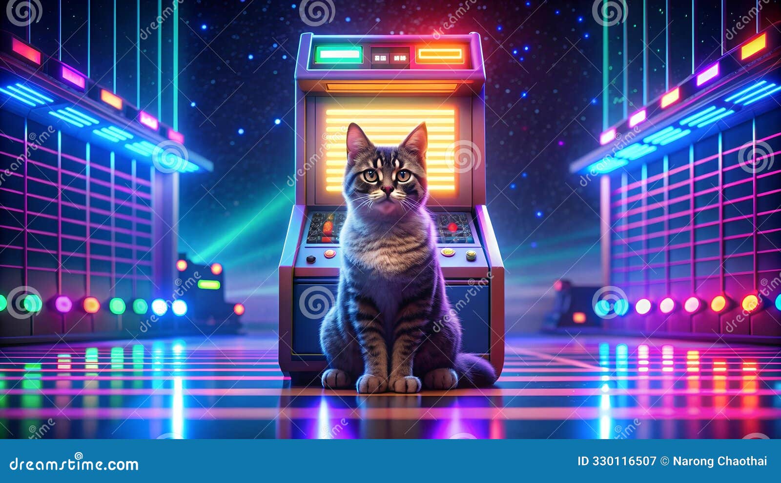 A Pixelated Cat Immersed in the Glow of a Retro Arcade AI Generated ...