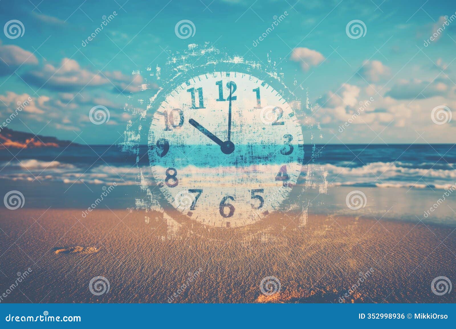 Pixelated Clock Face Overlay on Beach Scene for Time Management and ...