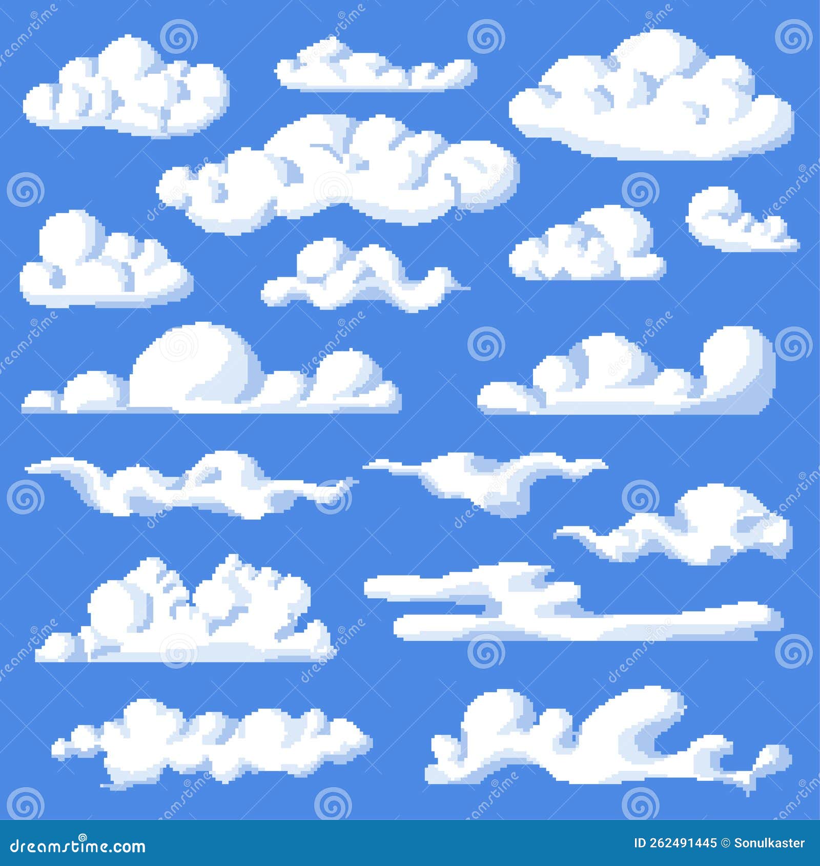 Pixelated Clouds for Game Play Setting 8 Bits Stock Vector ...