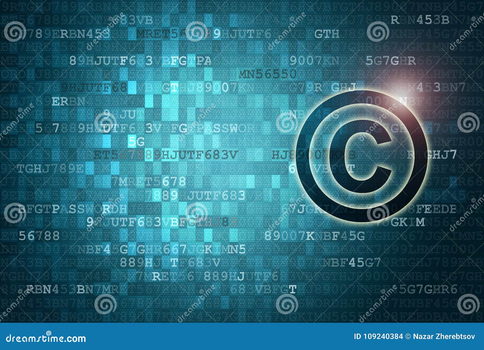 Pixelated Copyright Icon On Digital Background With Copyspace. Law ...