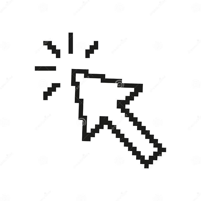 Pixelated Cursor Icon. Retro Style Mouse Pointer with Clicking Effect ...
