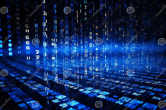 Pixelated Data Stream, Binary Code and Encryption Concept on Digital Interface with Glowing Dots ...