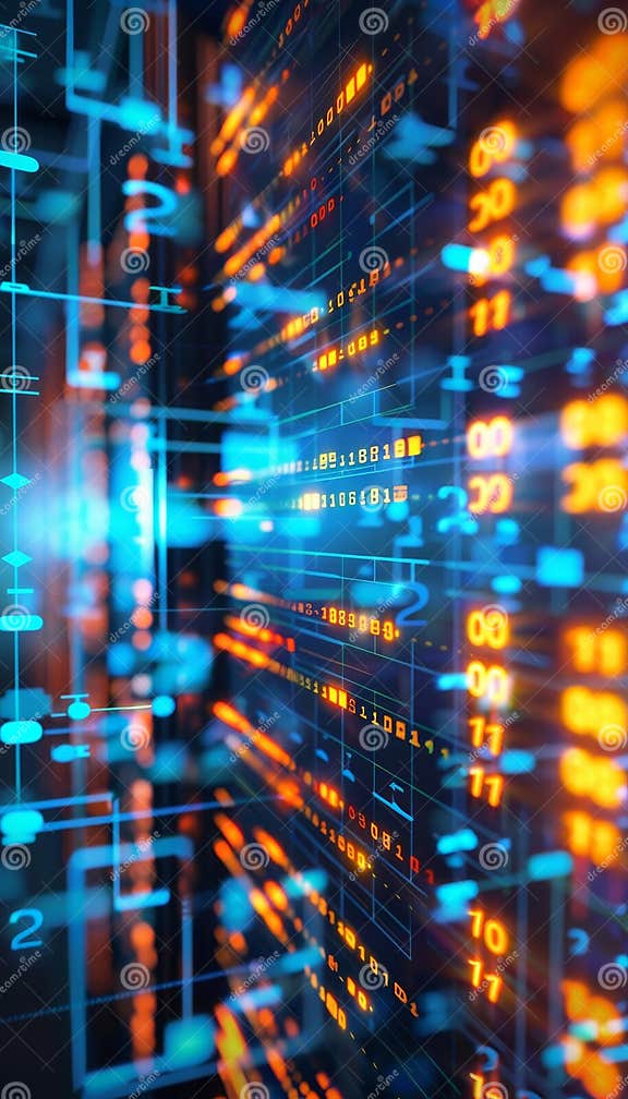 Pixelated Data Stream On Digital Interface With Glowing Dots Binary Code And Encryption Concept