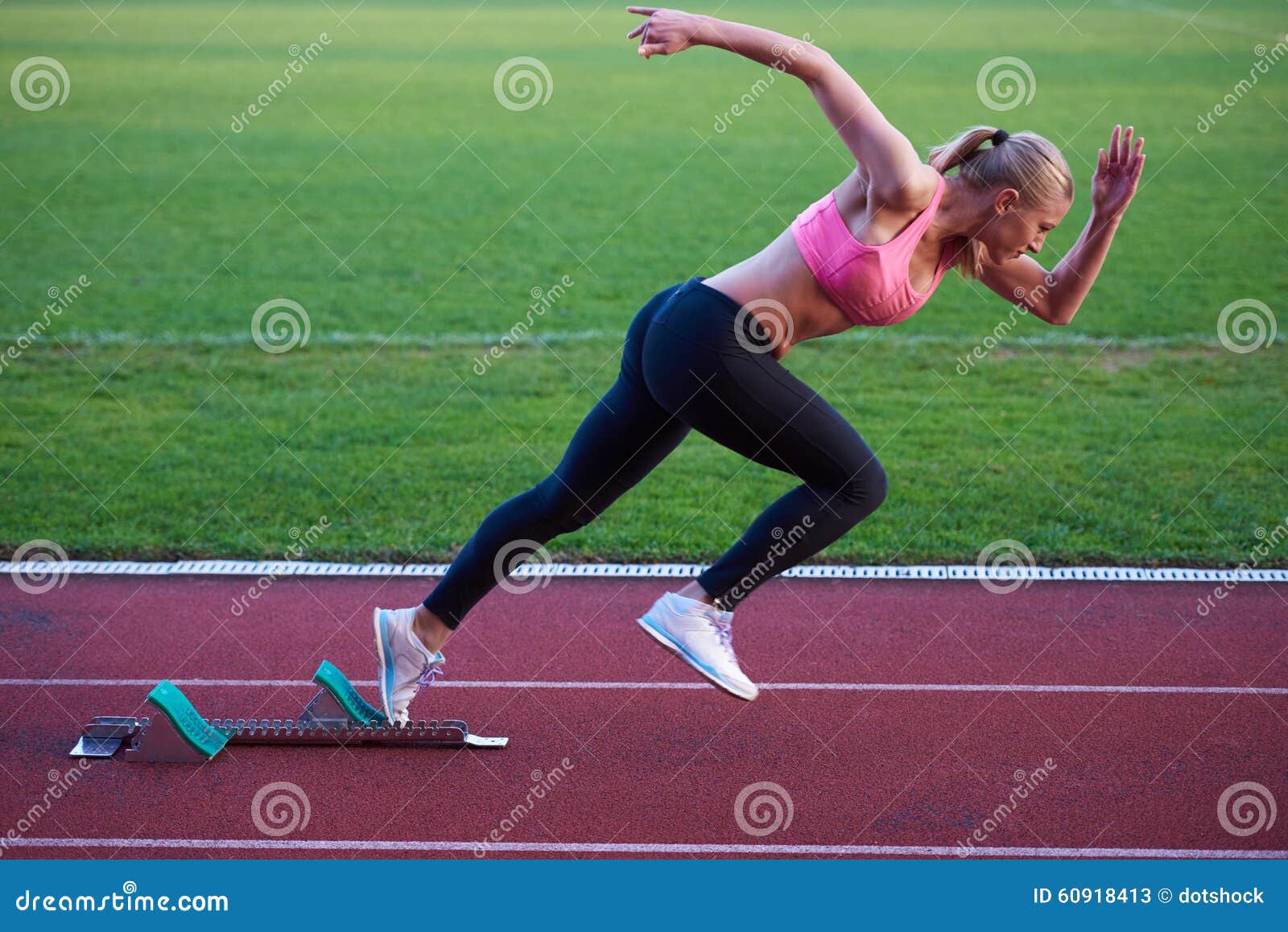 Pixelated Design of Woman Sprinter Leaving Starting Blocks Stock Image ...