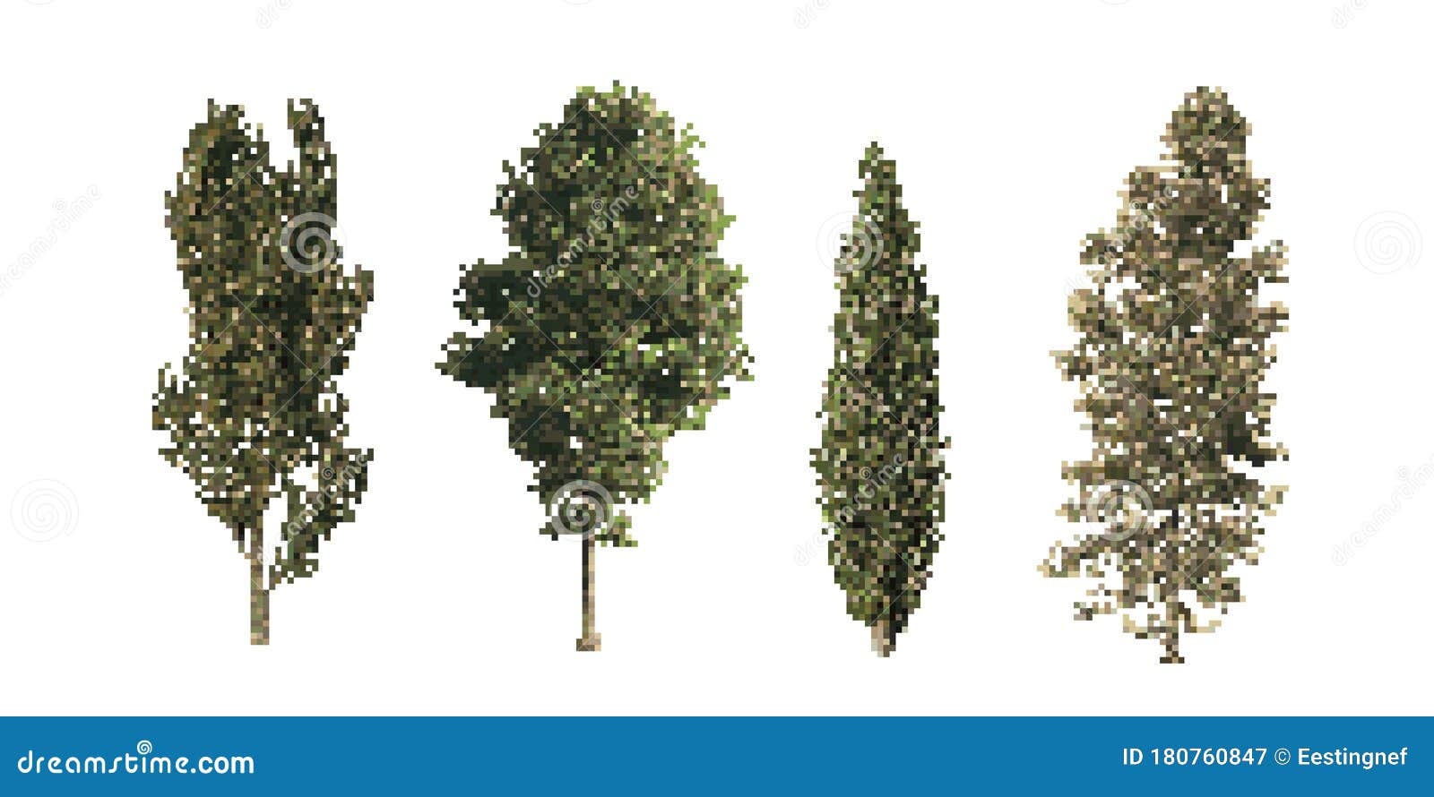 Pixelated Diferent Trees Set. Pixel Art Vector Illustration Stock ...