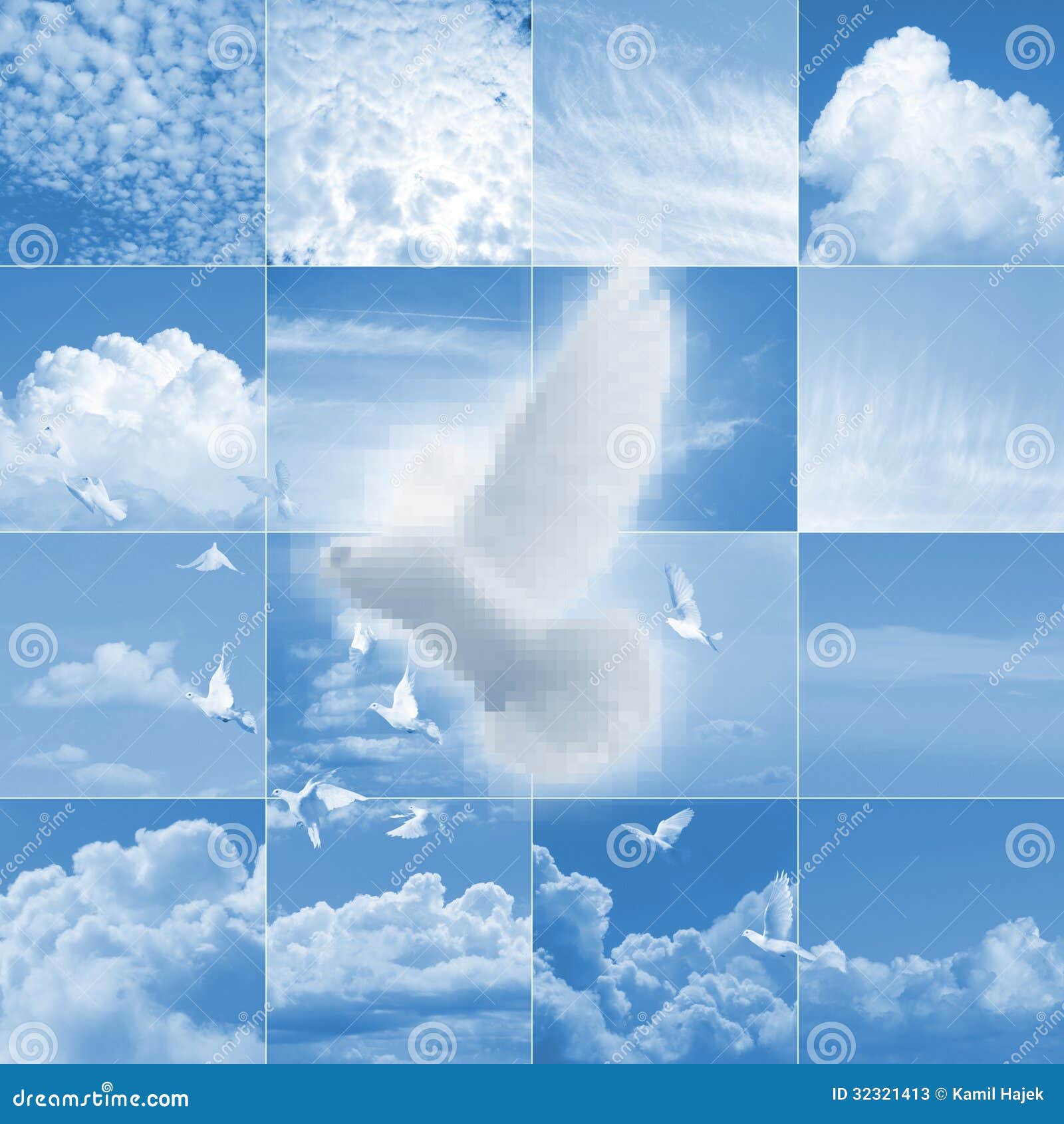 Pixelated Dove Over a Cloud Collage Stock Image - Image of hope, cloud ...