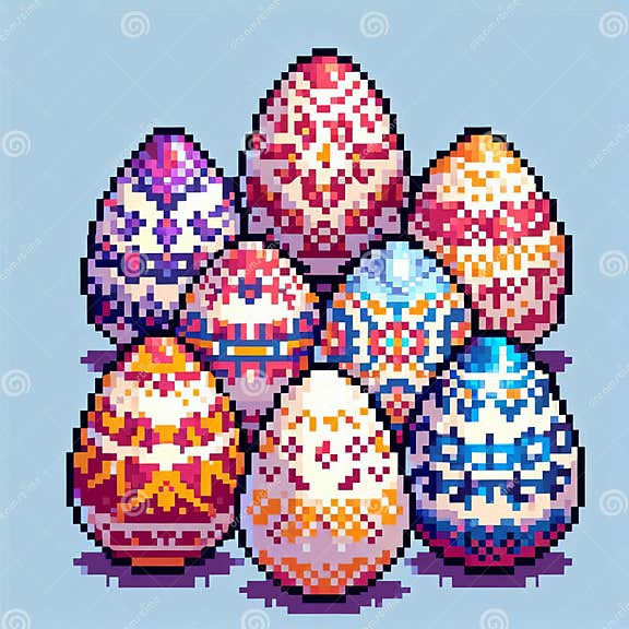 Pixelated Eggs Create Pixel Art Designs of Easter Eggs Using Dif Stock Illustration ...