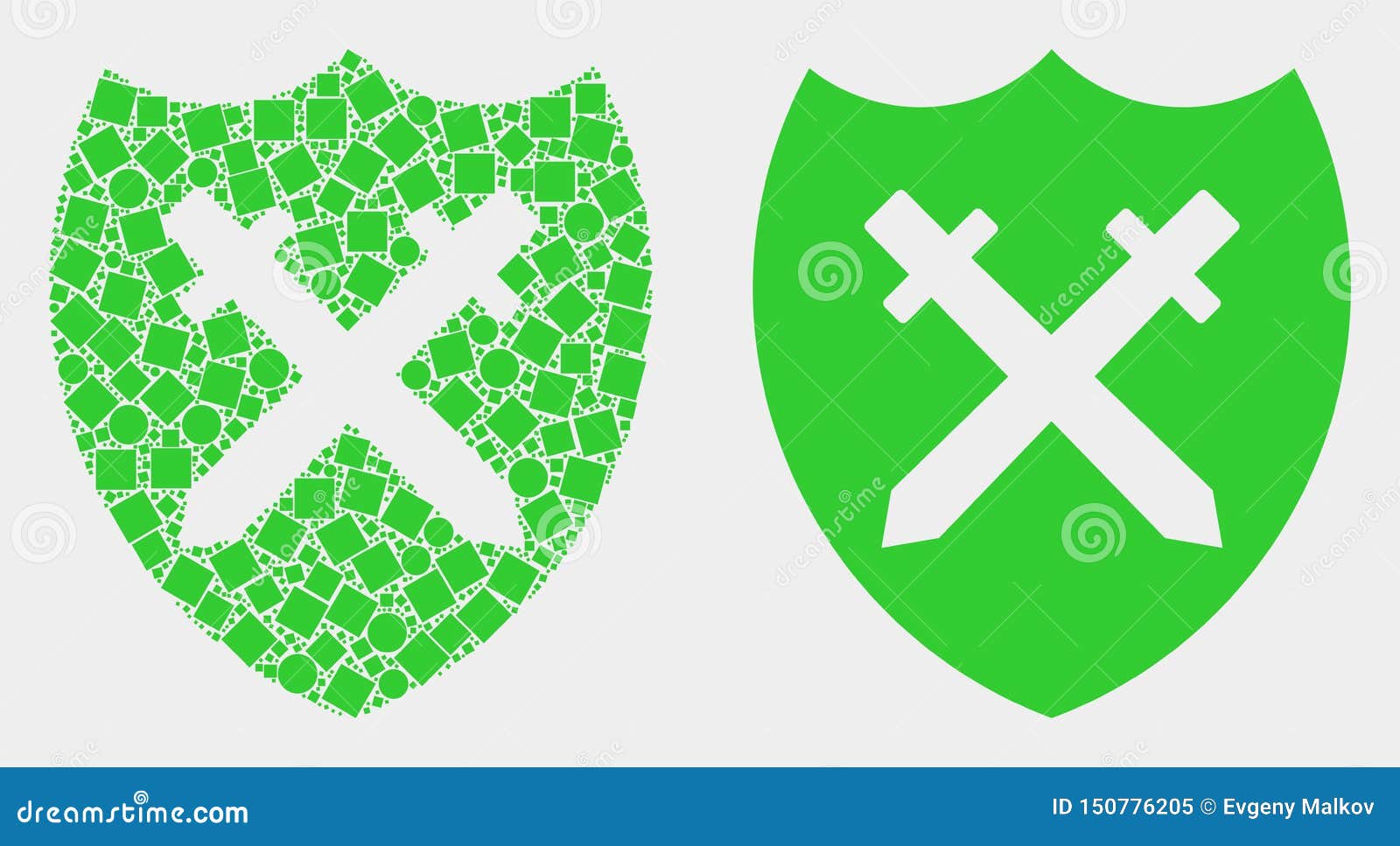 Pixelated and Flat Vector Shield and Swords Icon Stock Vector ...