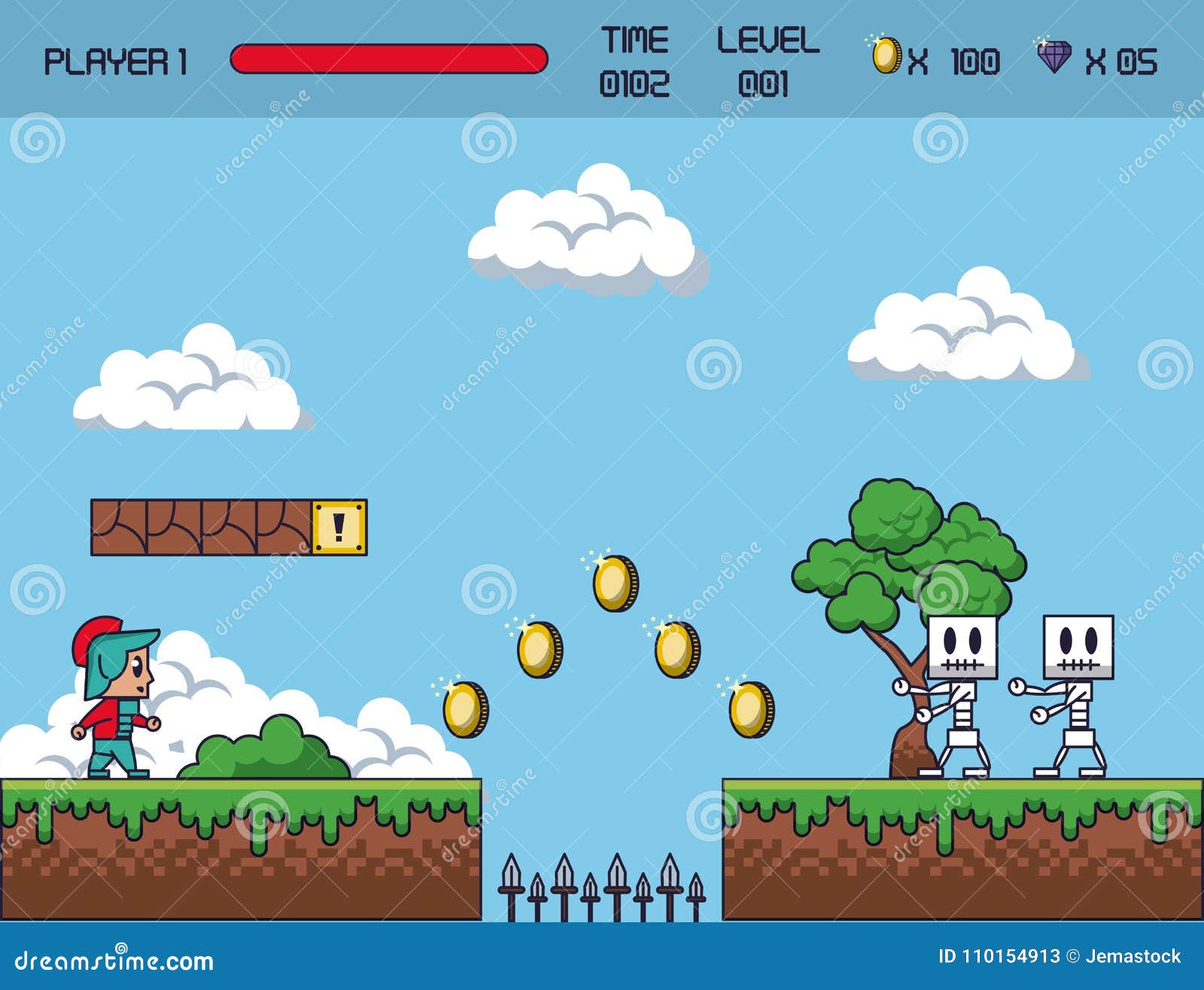 Pixelated game scenery stock vector. Illustration of pixel - 110154913