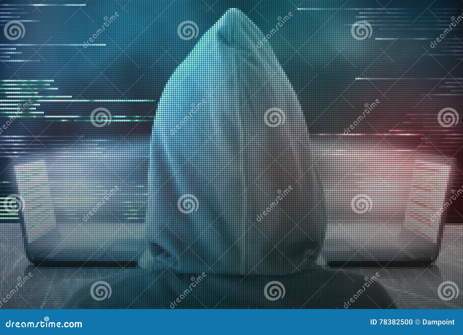 Pixelated Hacker Peek at Digital Data Transfer between Two Computers ...