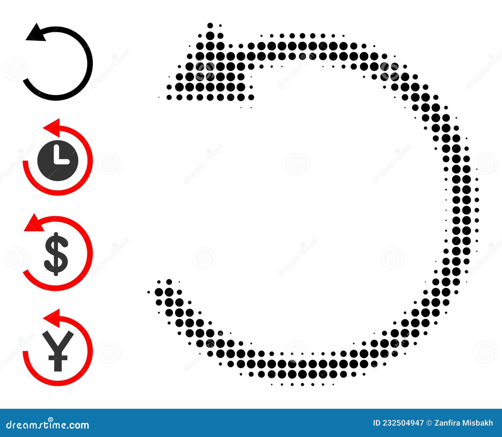 Dot Halftone Rotate Left Arrow Icon and Additional Icons Stock Vector ...