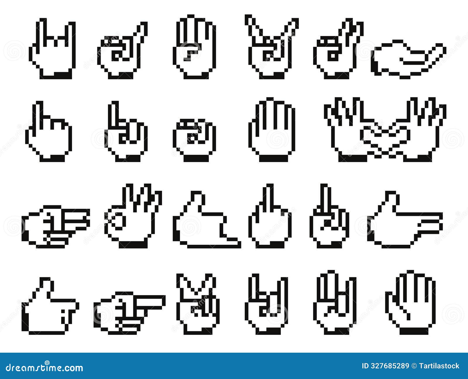 Pixelated Hand Icons. Human Fingers Cursor Symbols with Different ...